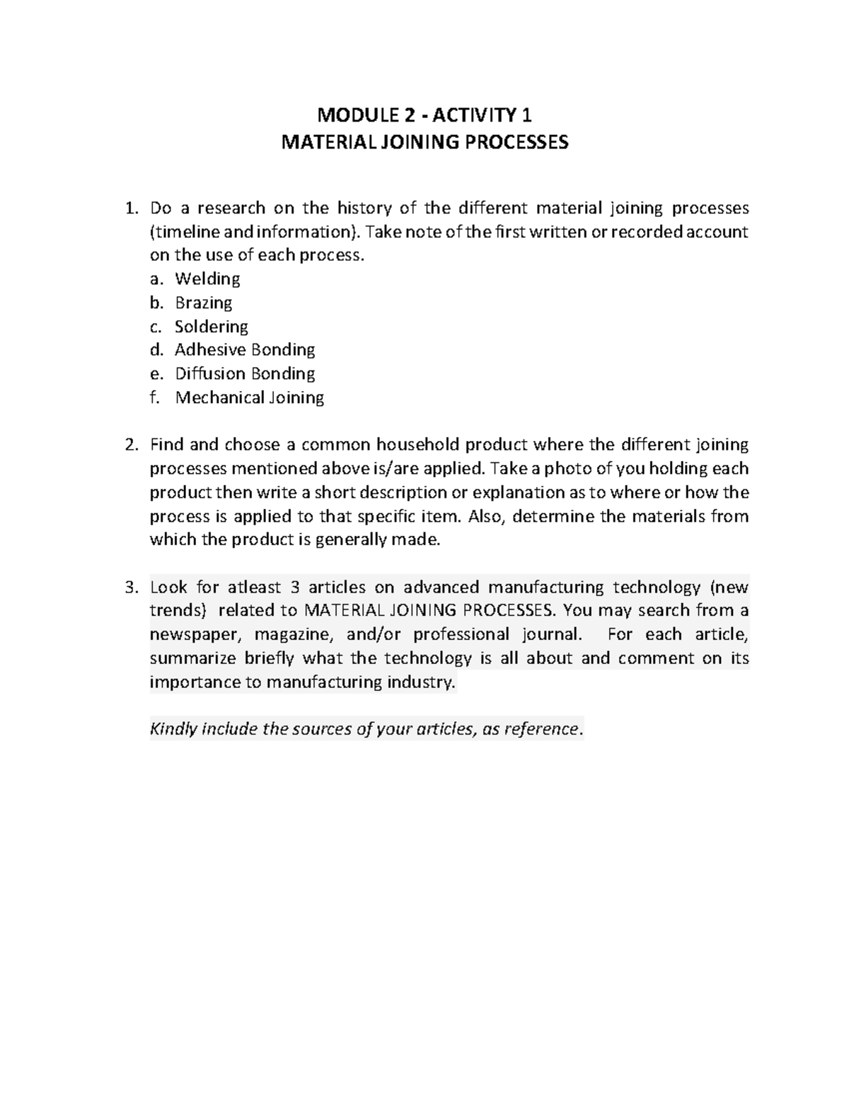 M2- A1 Material Joining Processes - MODULE 2 -­‐ ACTIVITY 1 MATERIAL ...