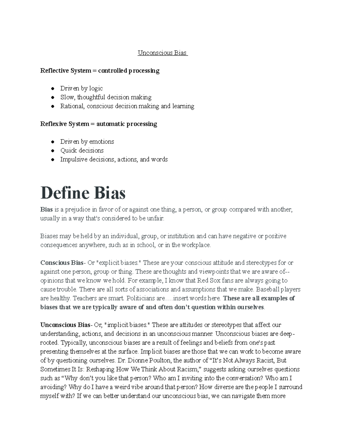Unconscious Bias Notes - Unconscious Bias Reflective System ...