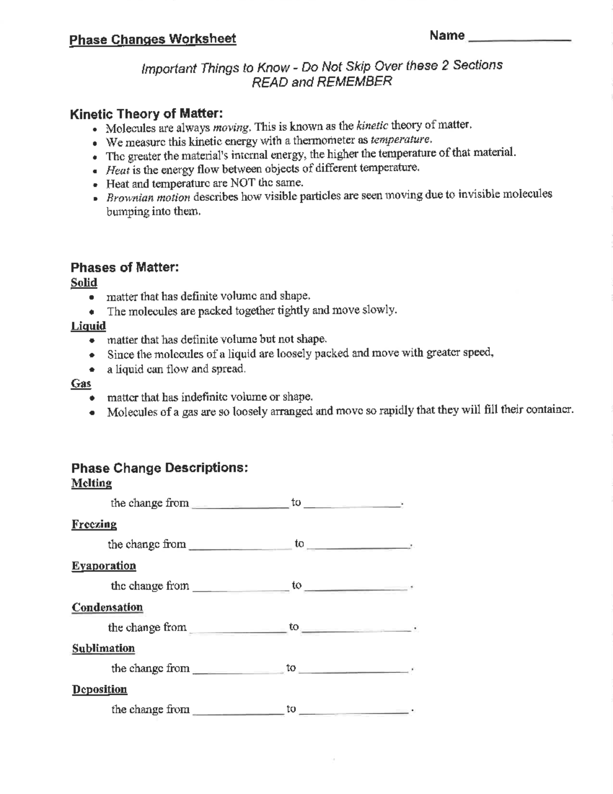 Phase change worksheet and key - BIOL 1107 - Studocu