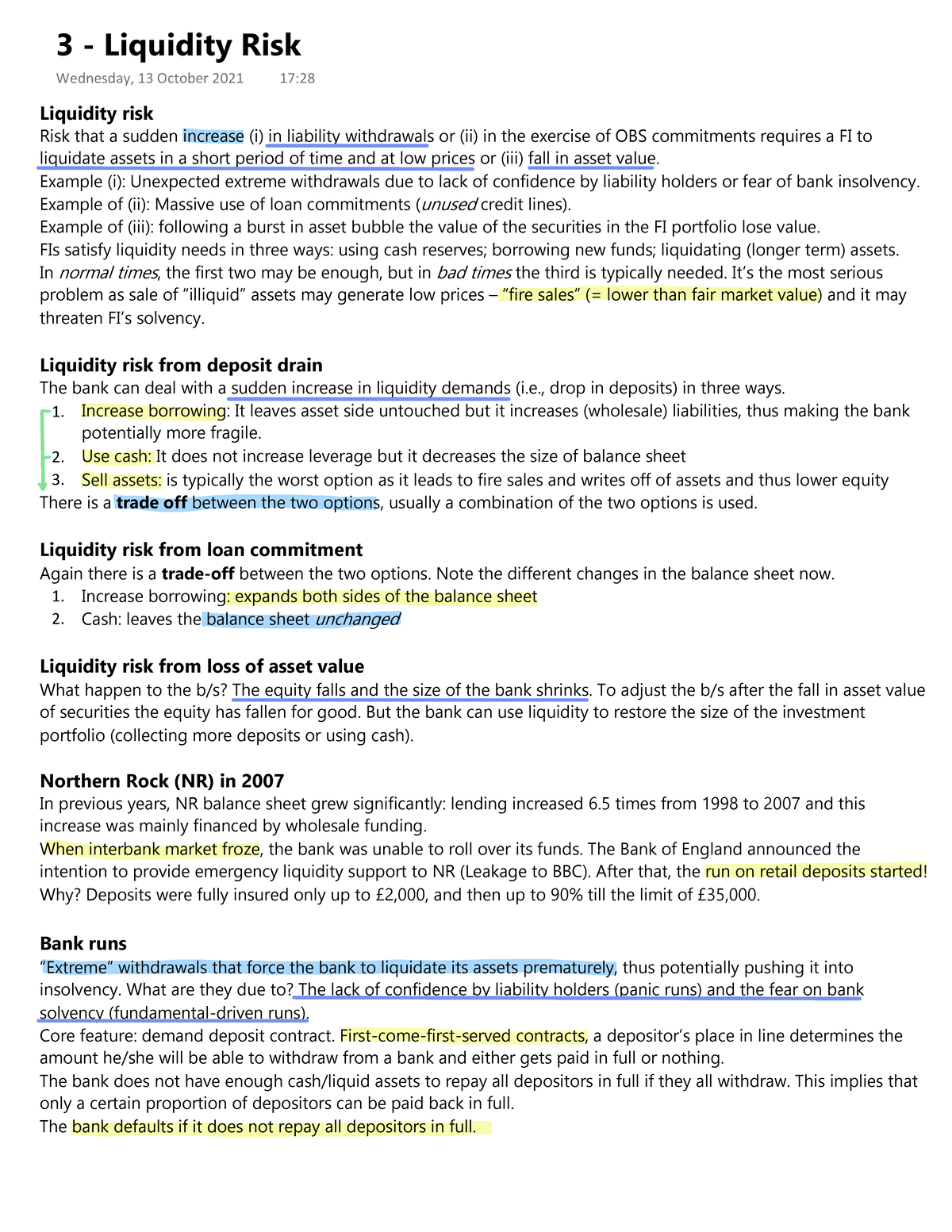 Topic 3 - Class notes + PowerPoint slides - Liquidity risk Risk that a ...