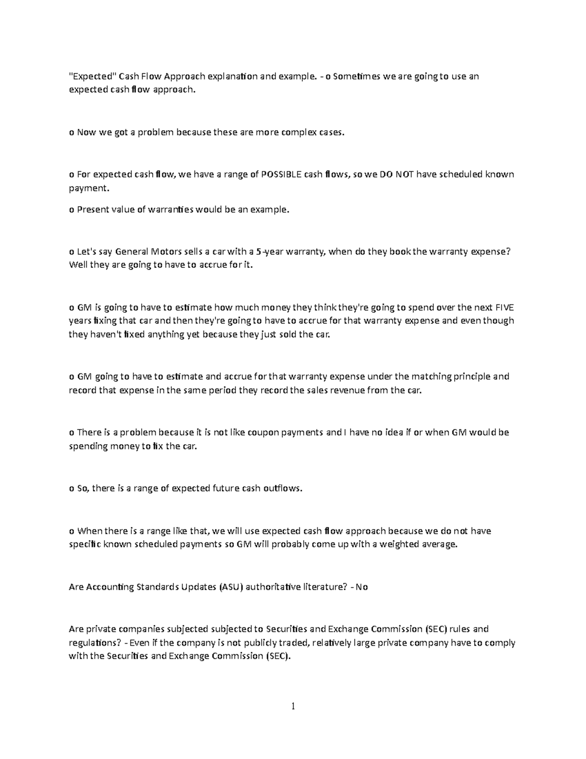 Note 1 - cpa prep - "Expected" Cash Flow Approach explanation and ...