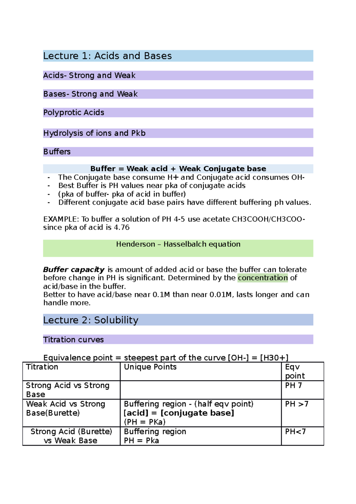Chem 2 notes - Lecture 1: Acids and Bases Acids- Strong and Weak Bases ...