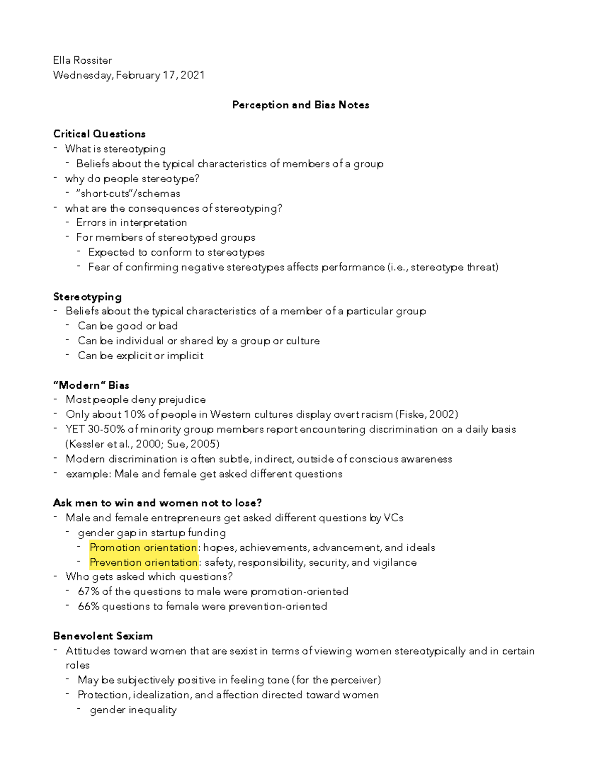 Perception and Bias Notes - Ella Rossiter Wednesday, February 17, 2021 ...