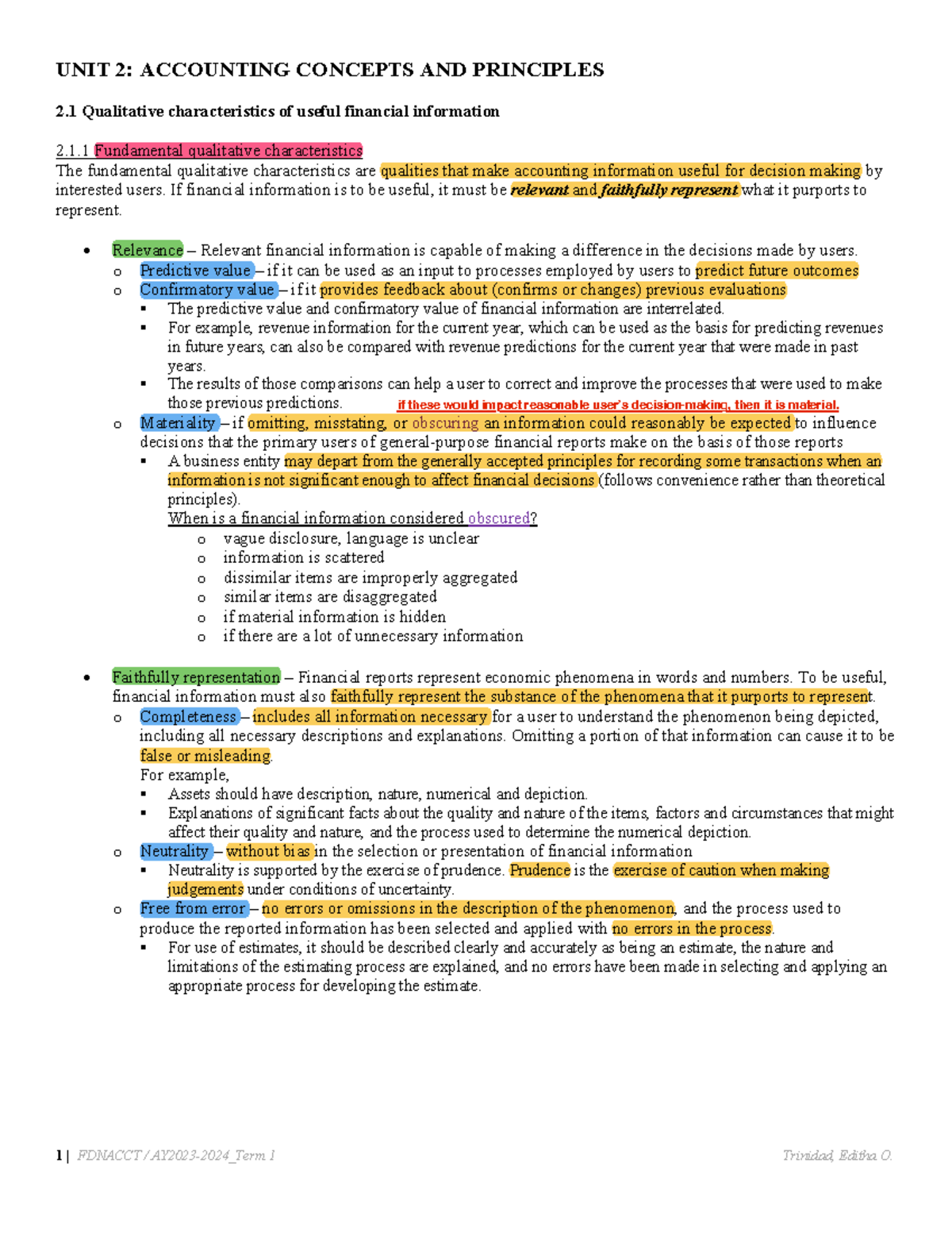 F Dnacct Unit 2 Accounting Concepts and Principles Study Guide-1 - UNIT ...