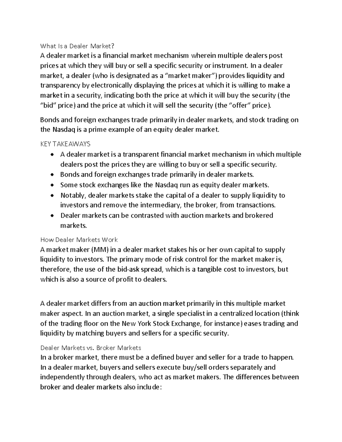 Dealer Market - Notes - What Is a Dealer Market? A dealer market is a ...