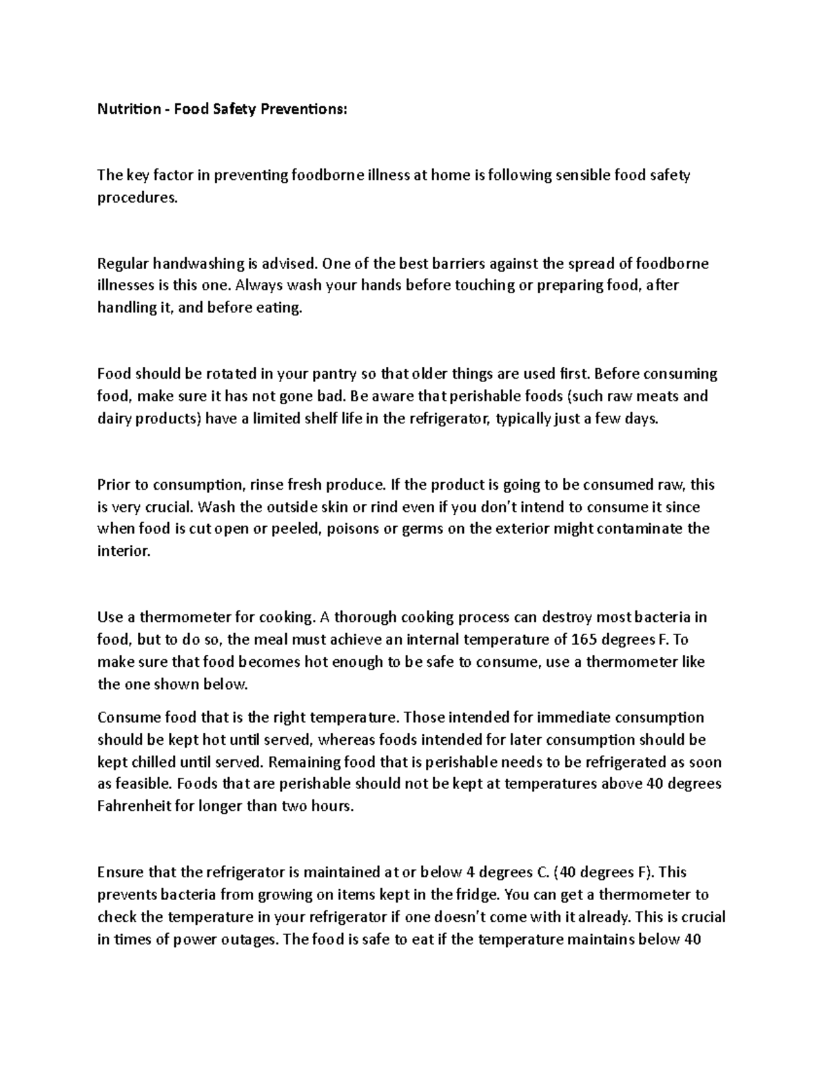 Nutrition - Food Safety Preventions and Precautions - Nutrition - Food ...