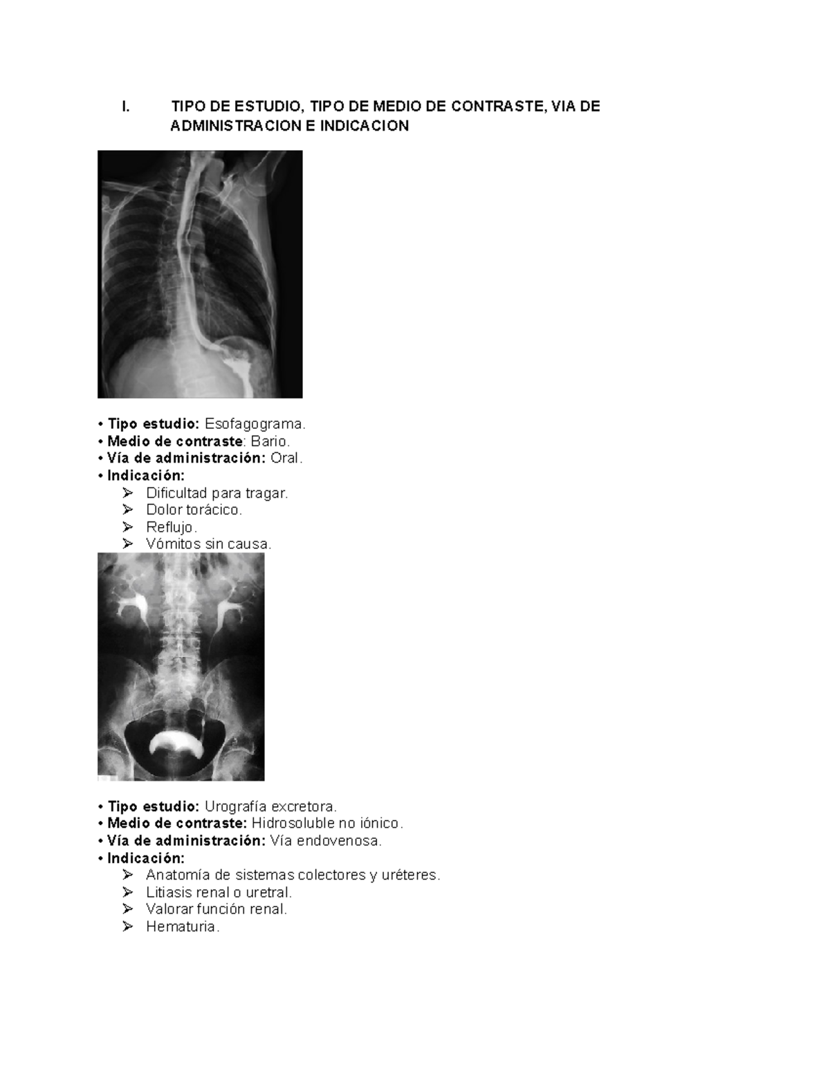 Medios DE Contraste Y RX Contrastado, Lab imagenologia - I. TIPO DE ...