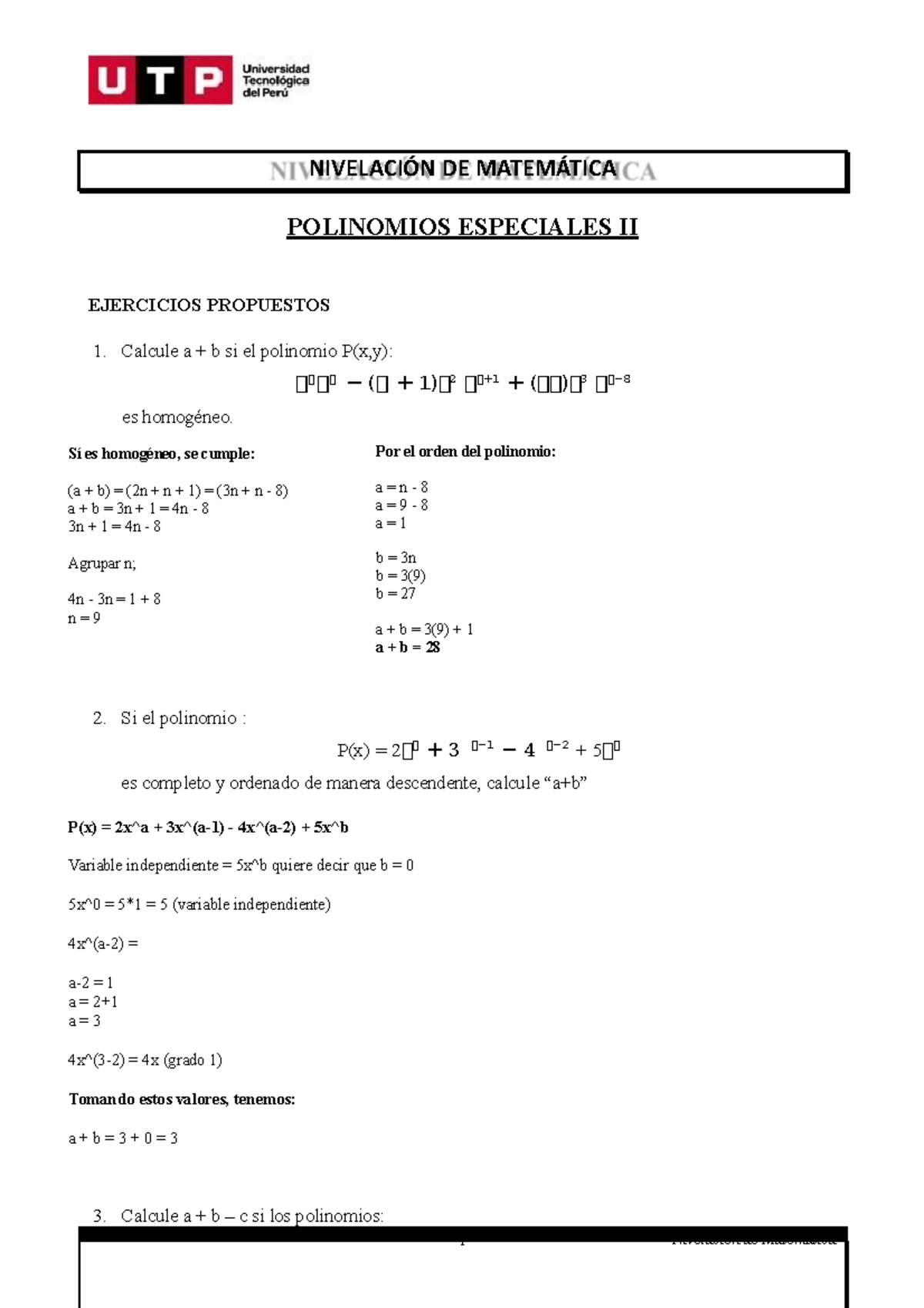 S08.s1 - Resolver ejercicios (Resueltos) - POLINOMIOS ESPECIALES II EJERCICIOS PROPUESTOS ...
