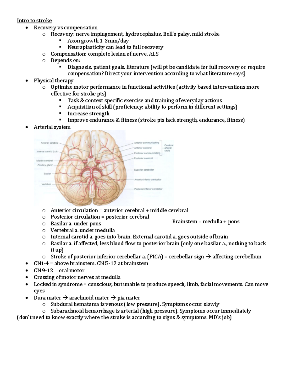 Adult Neuro I Lectures - Intro to stroke Recovery vs compensation o ...