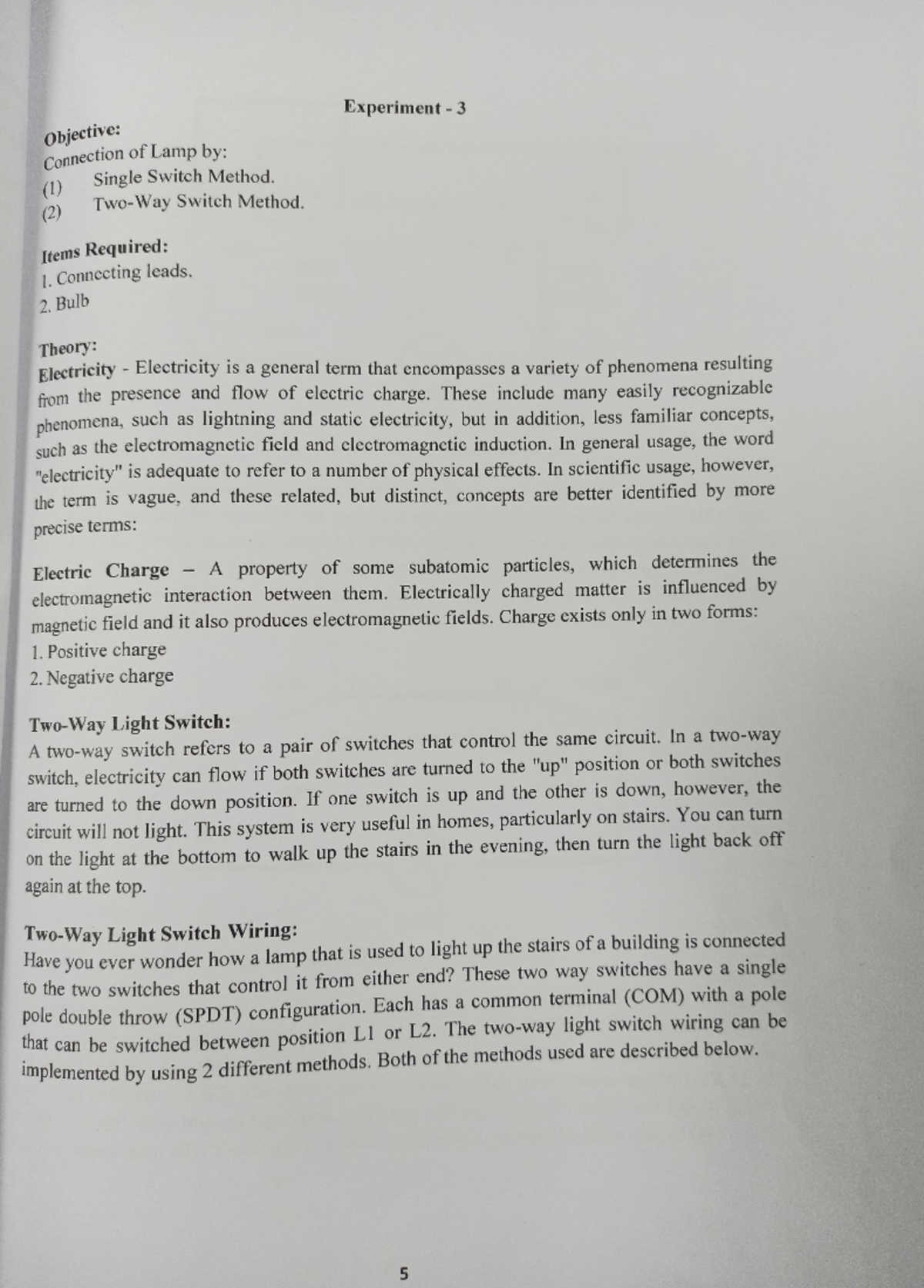Exp -3 ES - Experiment_3 - ####### Experiment - 3 Objective ####### Connection of Lamp by ...