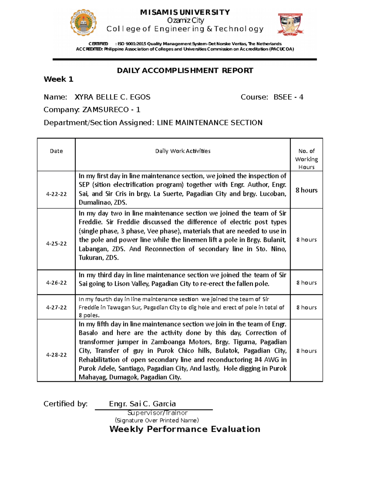 EGOS Daily- Accomplishment- Report Day-1-to-5 (Autosaved) - DAILY ...