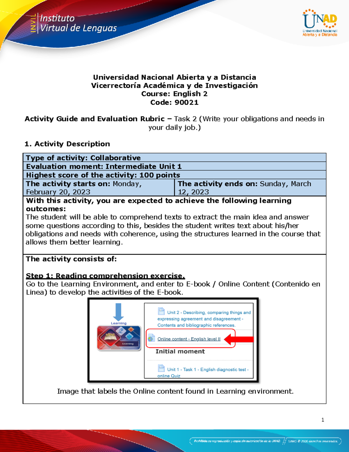 Activities guide and evaluation rubric - Unit 1 - Task 2 - Write your ...