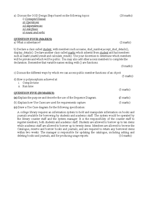 Object oriented analysis cat 1 - BIT/2023/ OBJECT ORIENTED ANALYSIS AND DESIGN cat 1 I. Explain ...