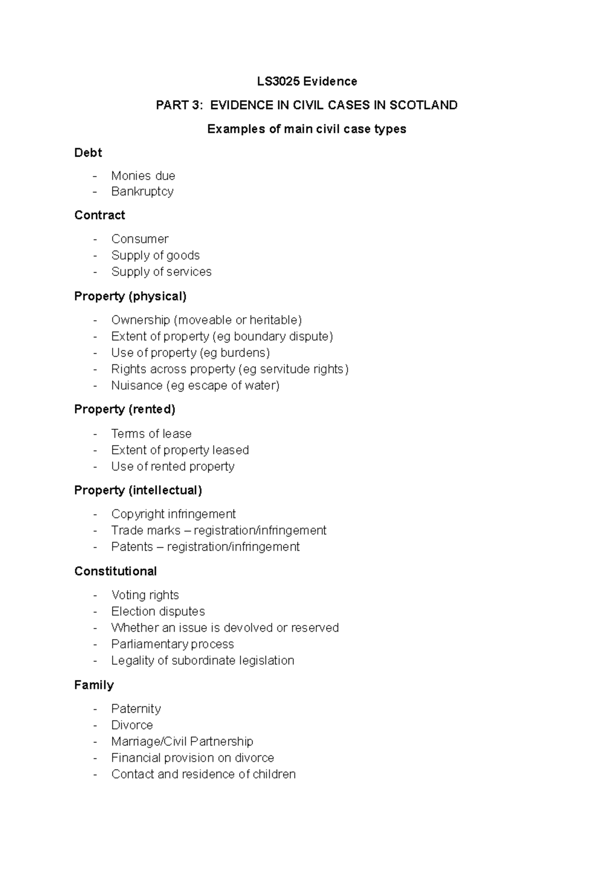 LS3025 Civil Case List - LS3025 Evidence PART 3: EVIDENCE IN CIVIL ...