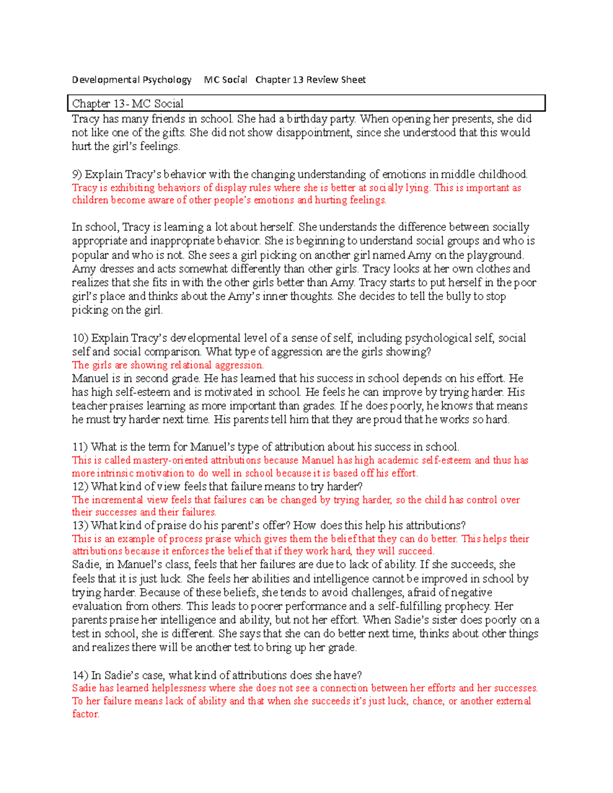 Chapter 13 Review Sheet - Developmental Psychology MC Social Chapter 13 ...