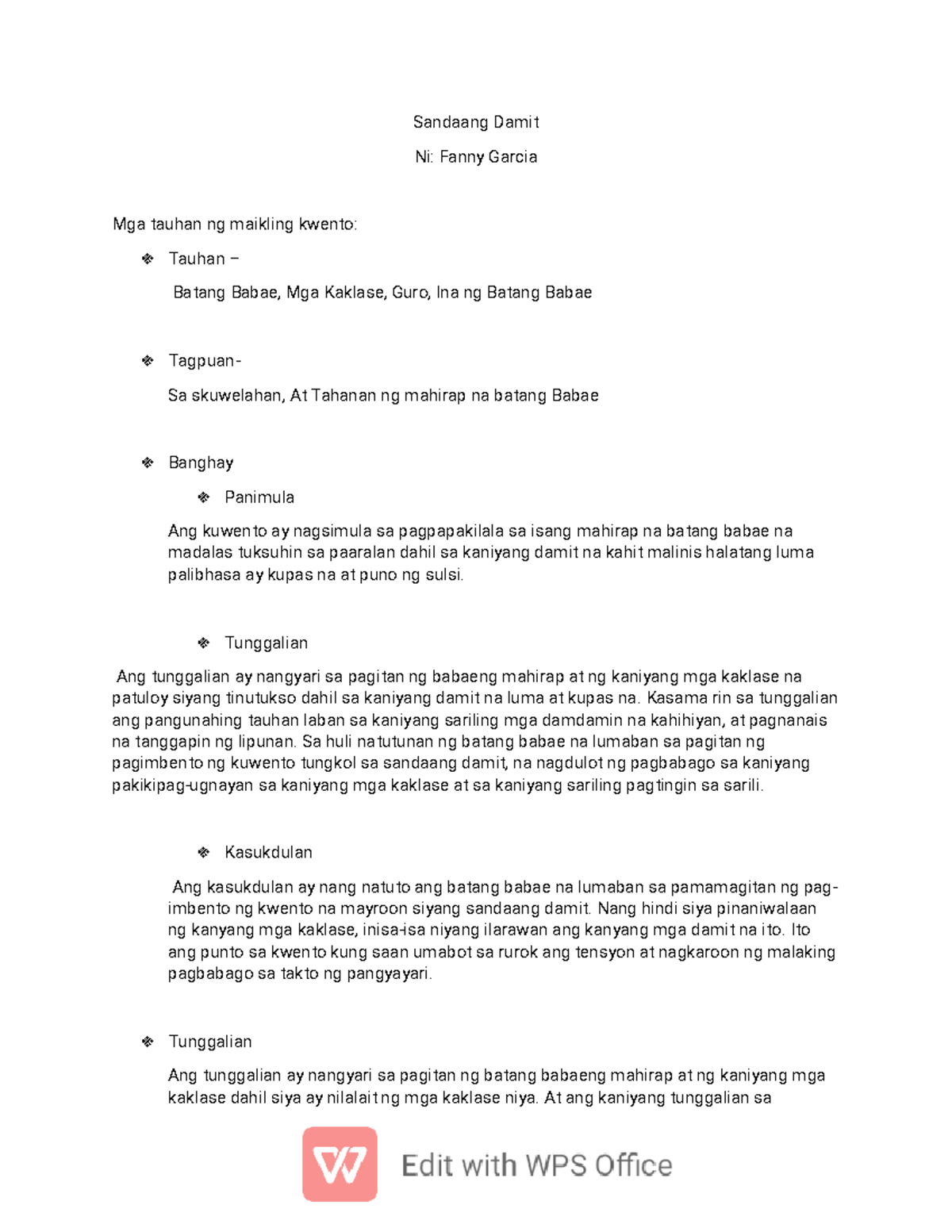 Sandaang Damit - Sandaang Damit Ni: Fanny Garcia Mga tauhan ng maikling ...