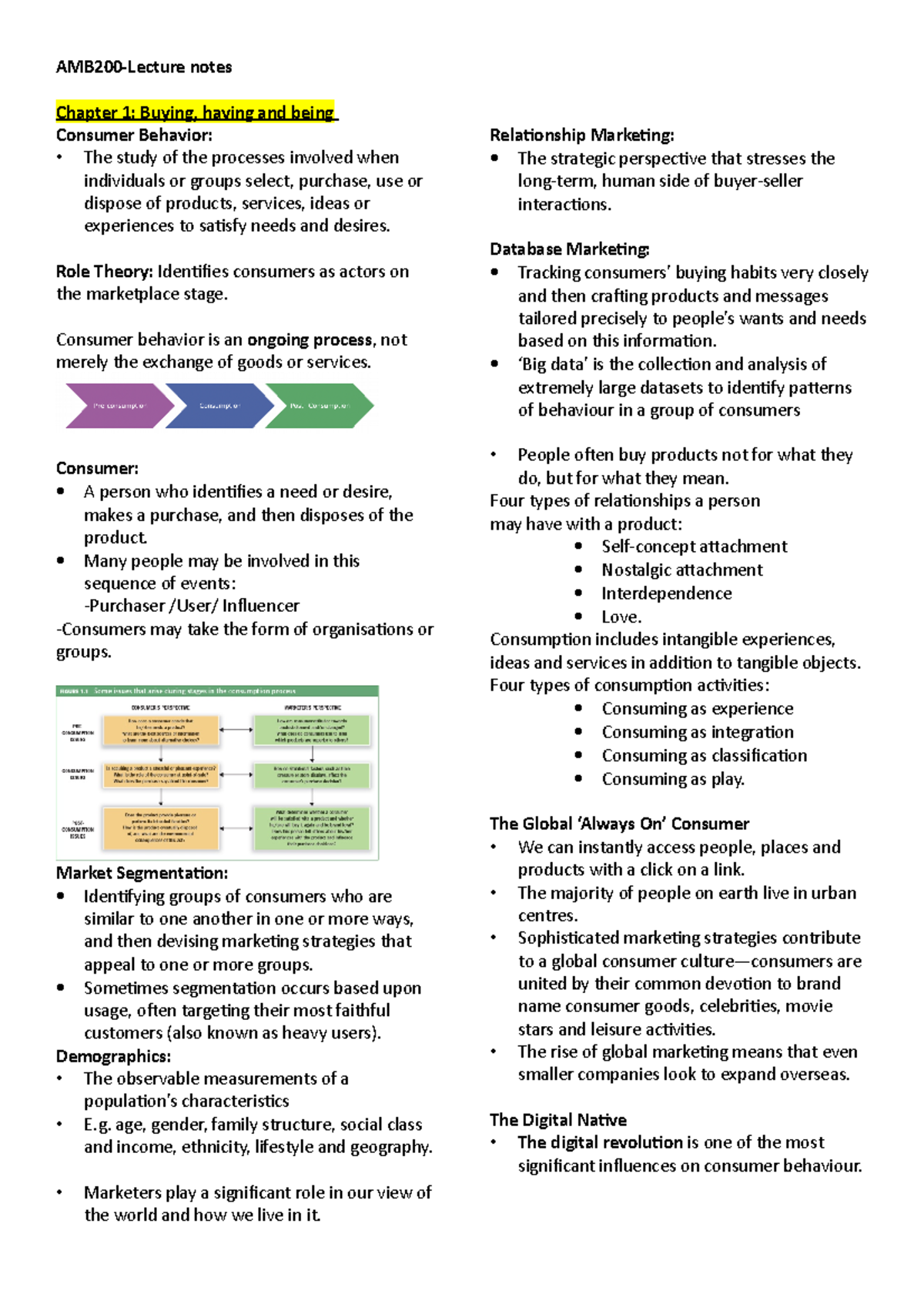 AMB200-Lecture-notes - Chapter 1: Buying, having and being Consumer ...