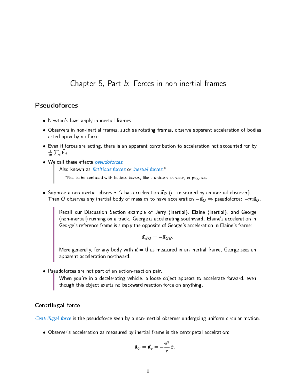 LN5b - Forces in non-inertial frames - Chapter 5, Part b: Forces in non ...