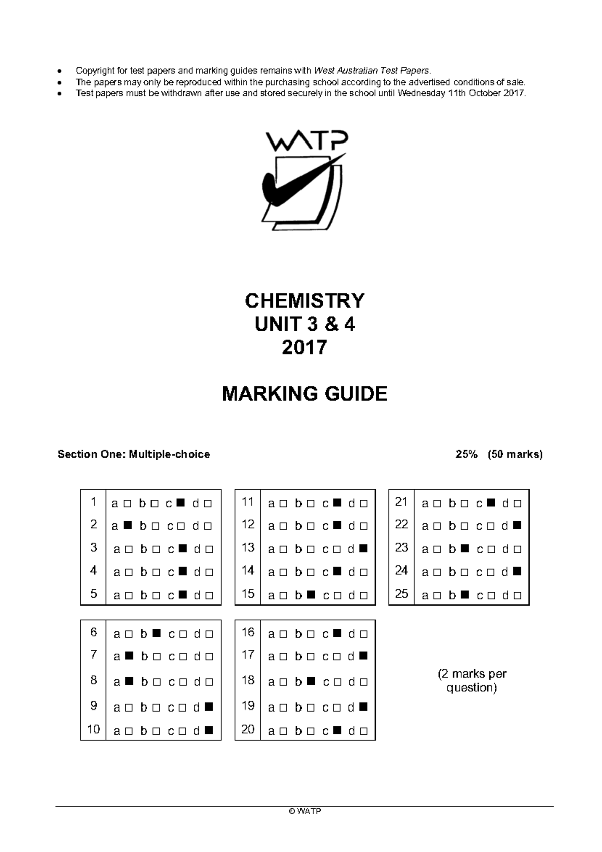 2017 chemistry units 3 4 marking guide final - • Copyright for test ...