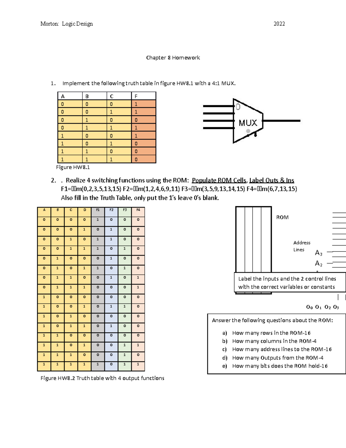 Morton Logic Design Homework F 23 - Morton: Logic Design 2022 Chapter 8 Homework 1. Implement ...