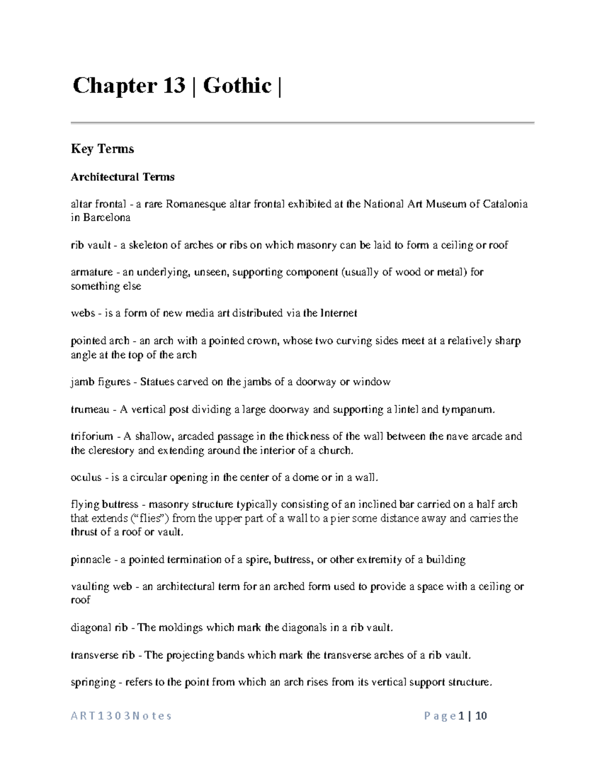 ART-1303 Notes (Gothic) - Chapter 13 | Gothic | Key Terms Architectural ...