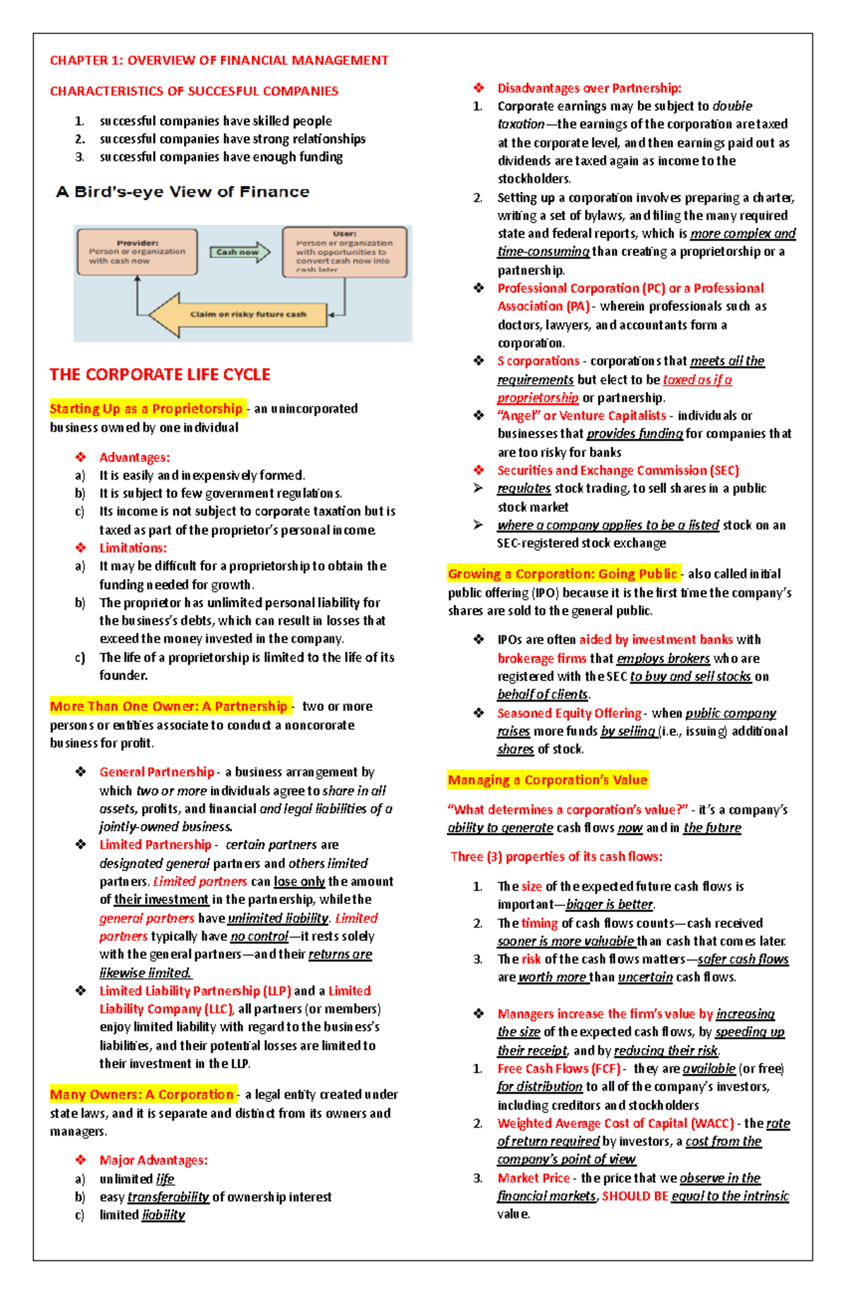 Reviewer CHAP 1-4 FM - CHAPTER 1: OVERVIEW OF FINANCIAL MANAGEMENT ...