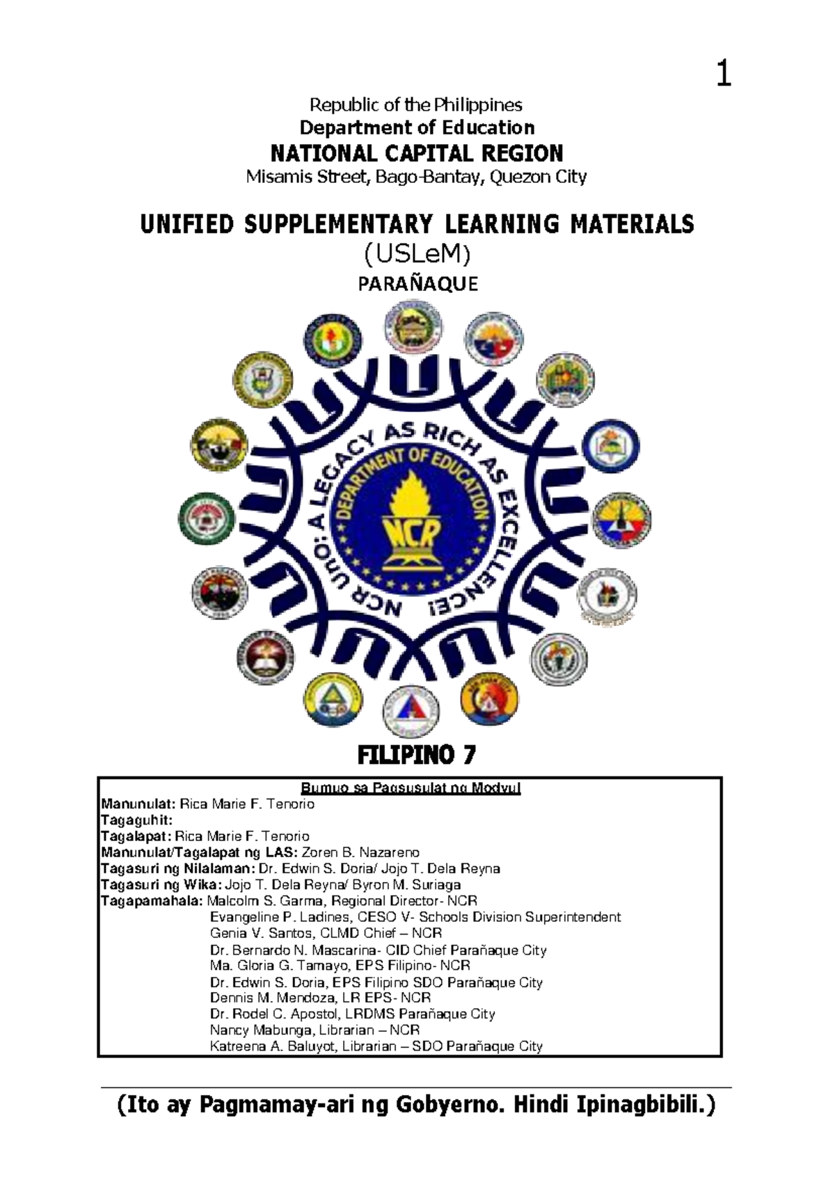Uslem - filipino module - 1 Republic of the Philippines (Ito ay ...