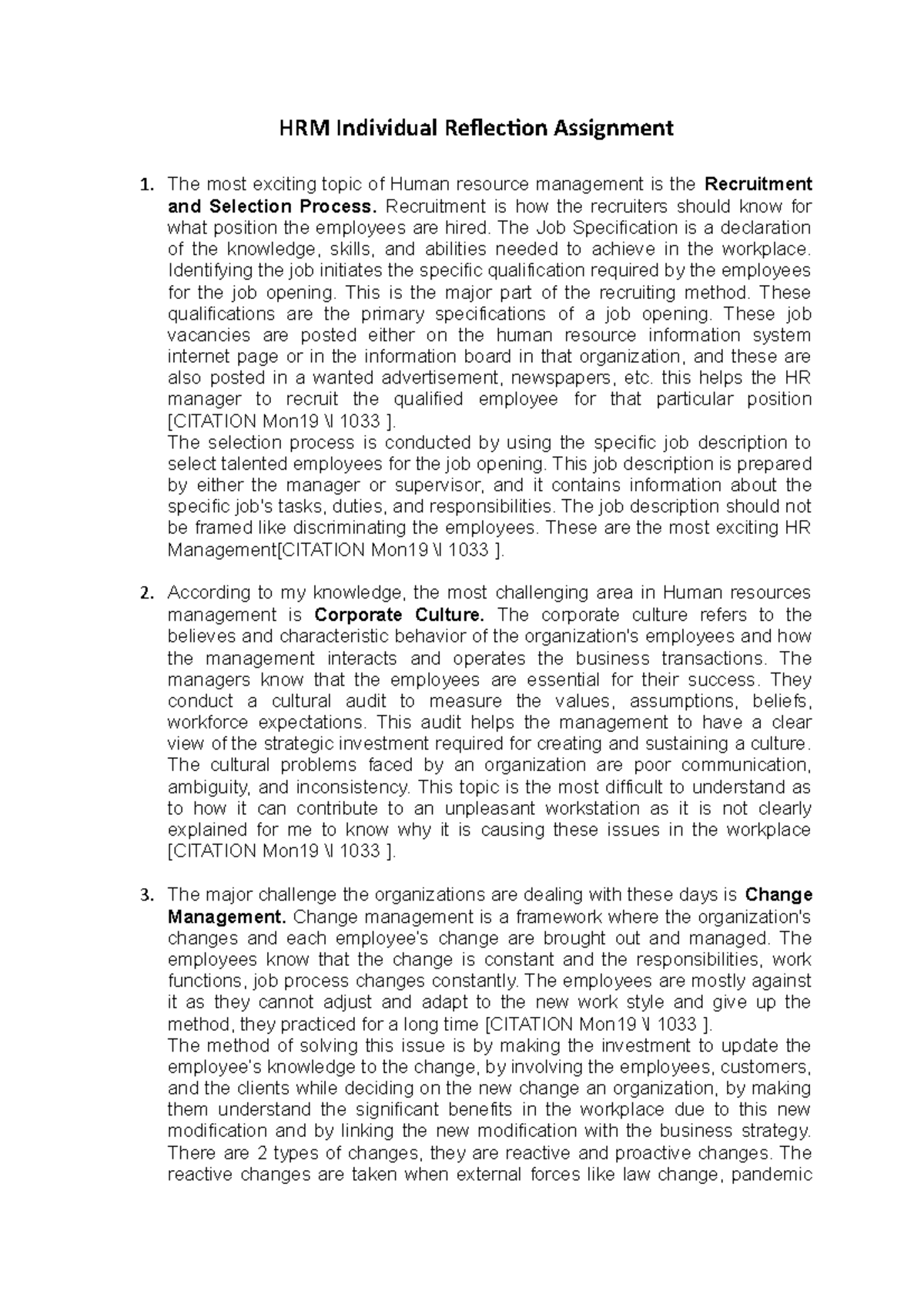 HRM Individual Reflection copy - HRM Individual Reflection Assignment ...