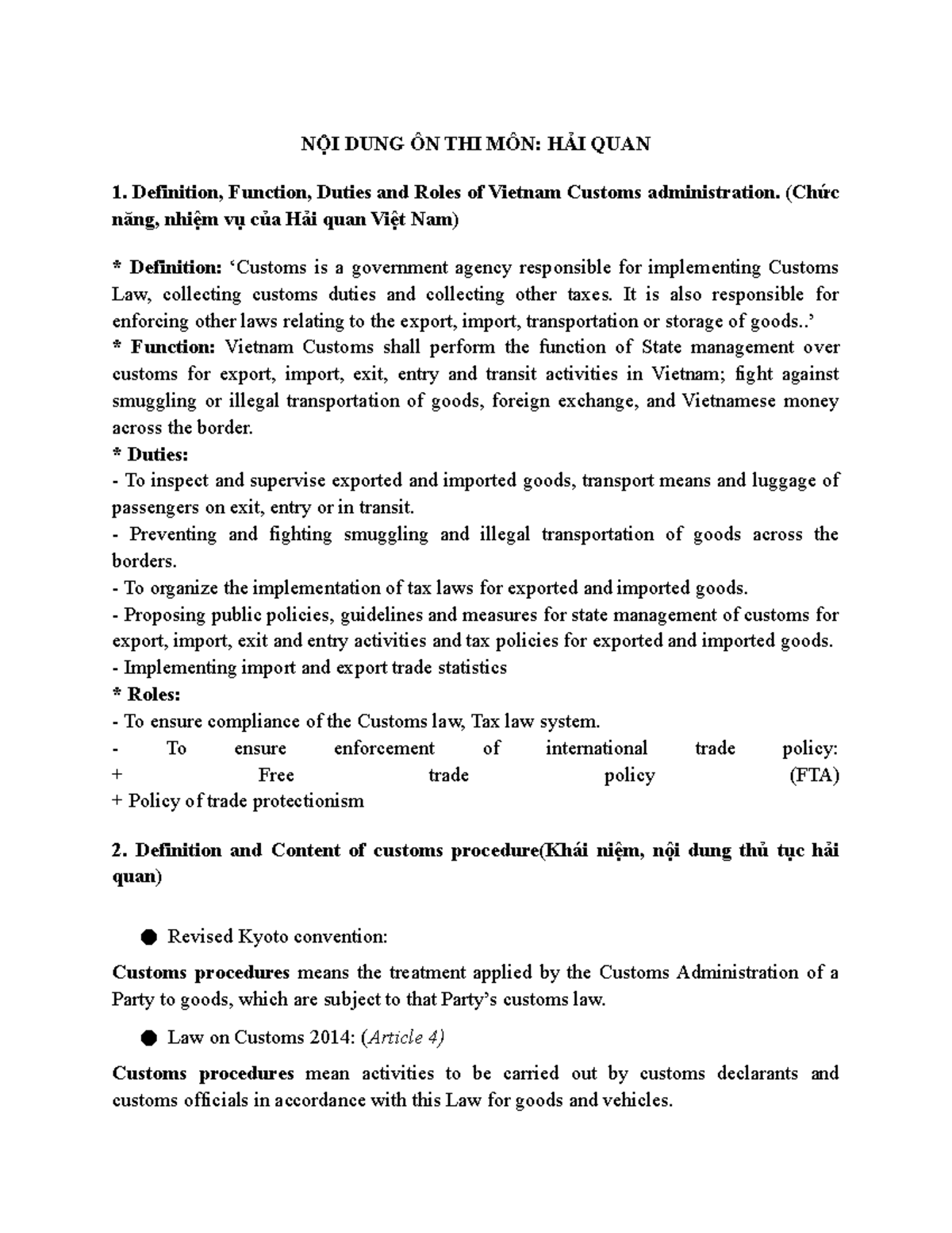 Hải quan - HoanNguyen - NỘI DUNG ÔN THI MÔN: HẢI QUAN Definition ...