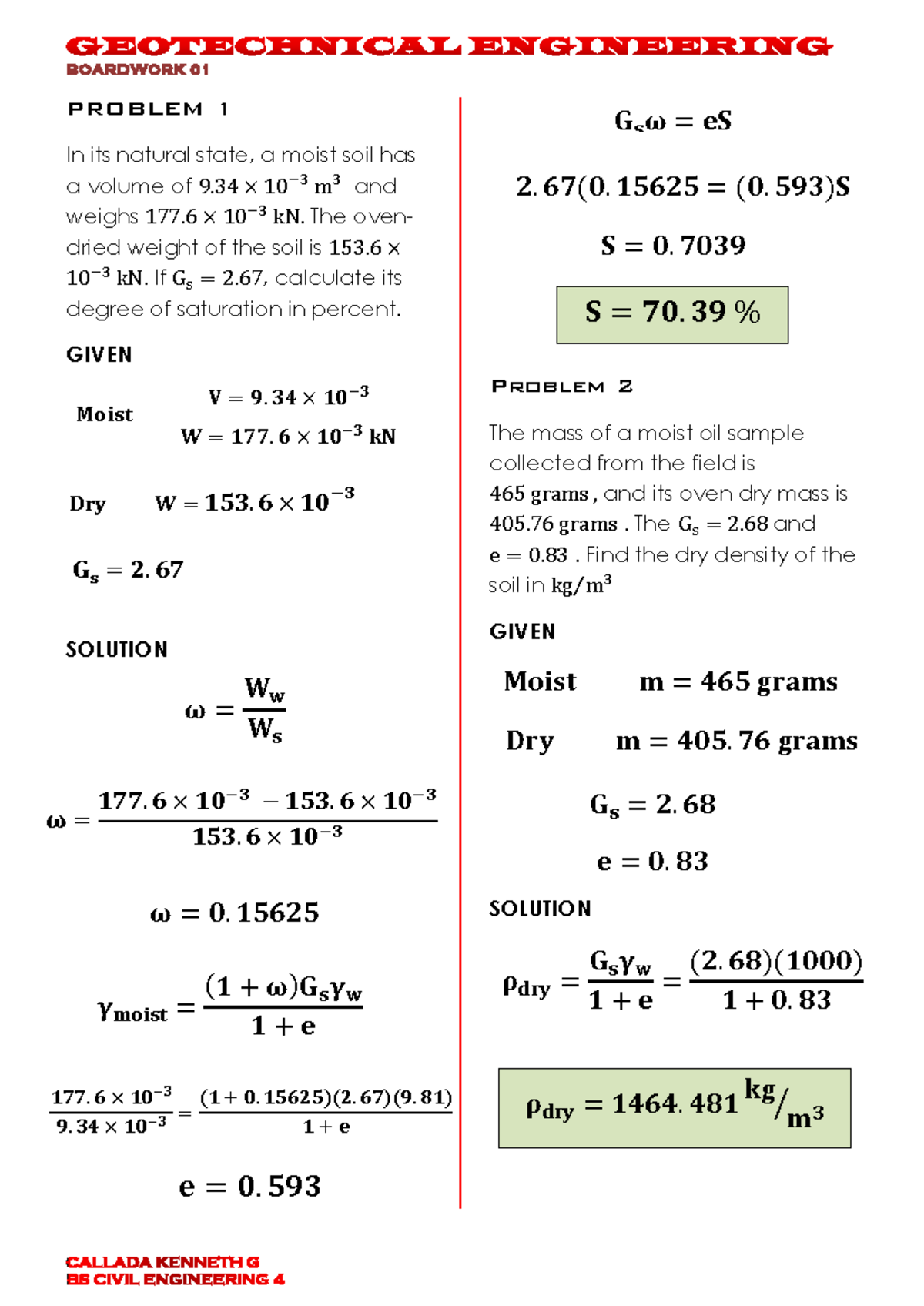 GEO- Boardwork-01 - Geotechnical Engineering Problems - PROBLEM 1 ...