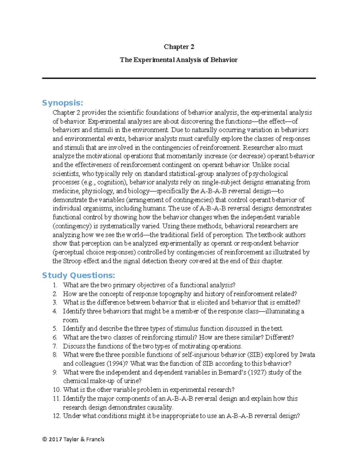 Chapter 2 study guide - Chapter 2 The Experimental Analysis of Behavior ...