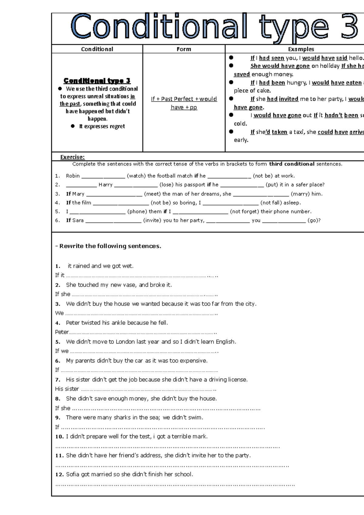 Conditional type 3 - Conditional Form Examples Conditional type 3 We ...