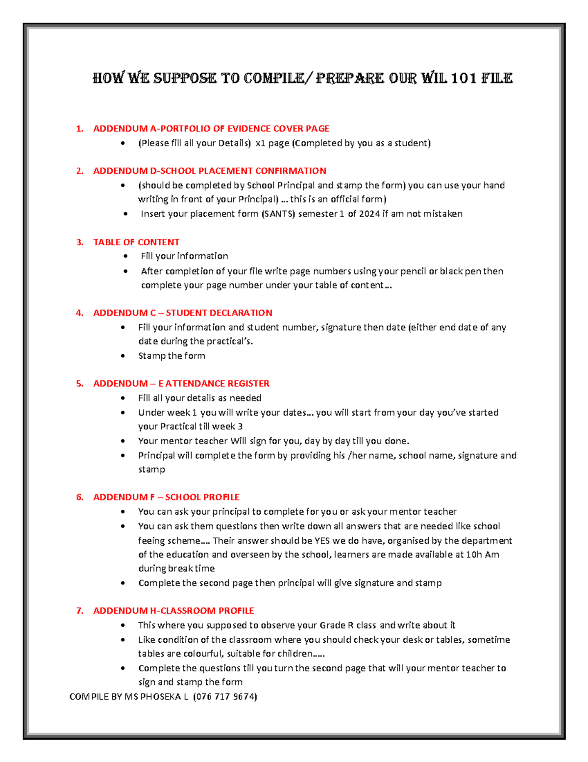 WIL 101 (FILE Preparations) - How we suppose to compile/ PREPARE our ...