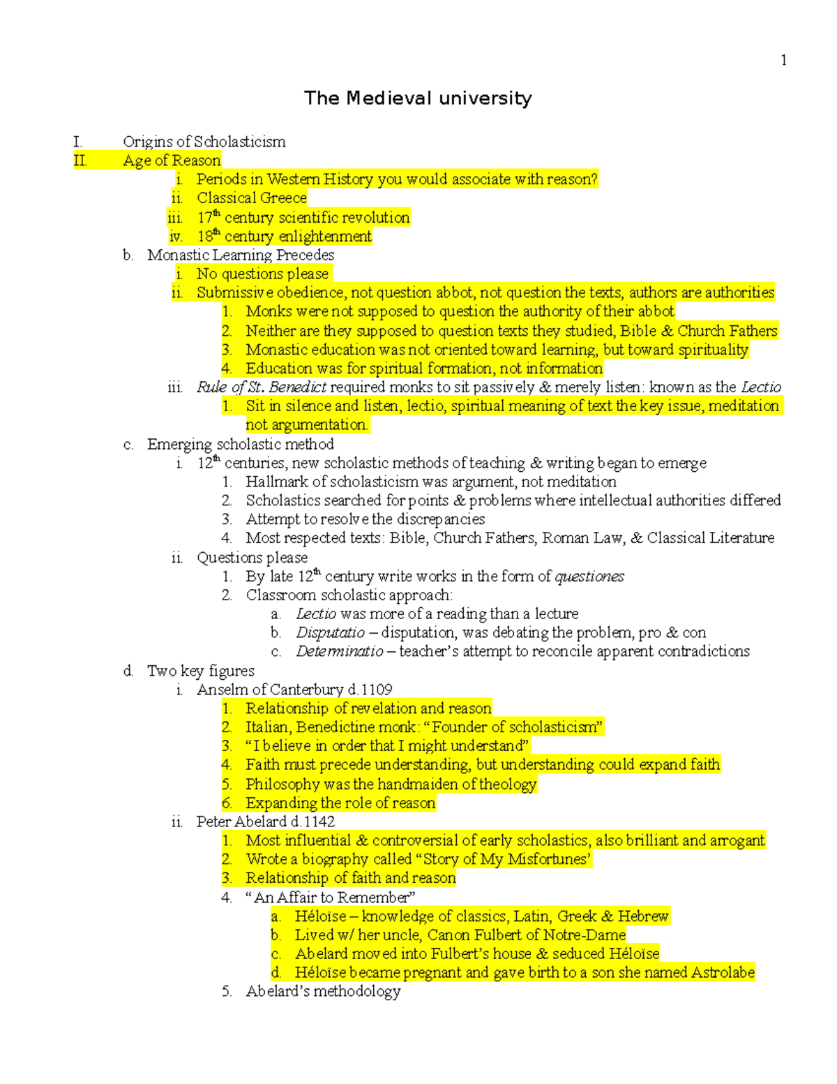 Medieval University notes - 1 The Medieval university I. Origins of ...