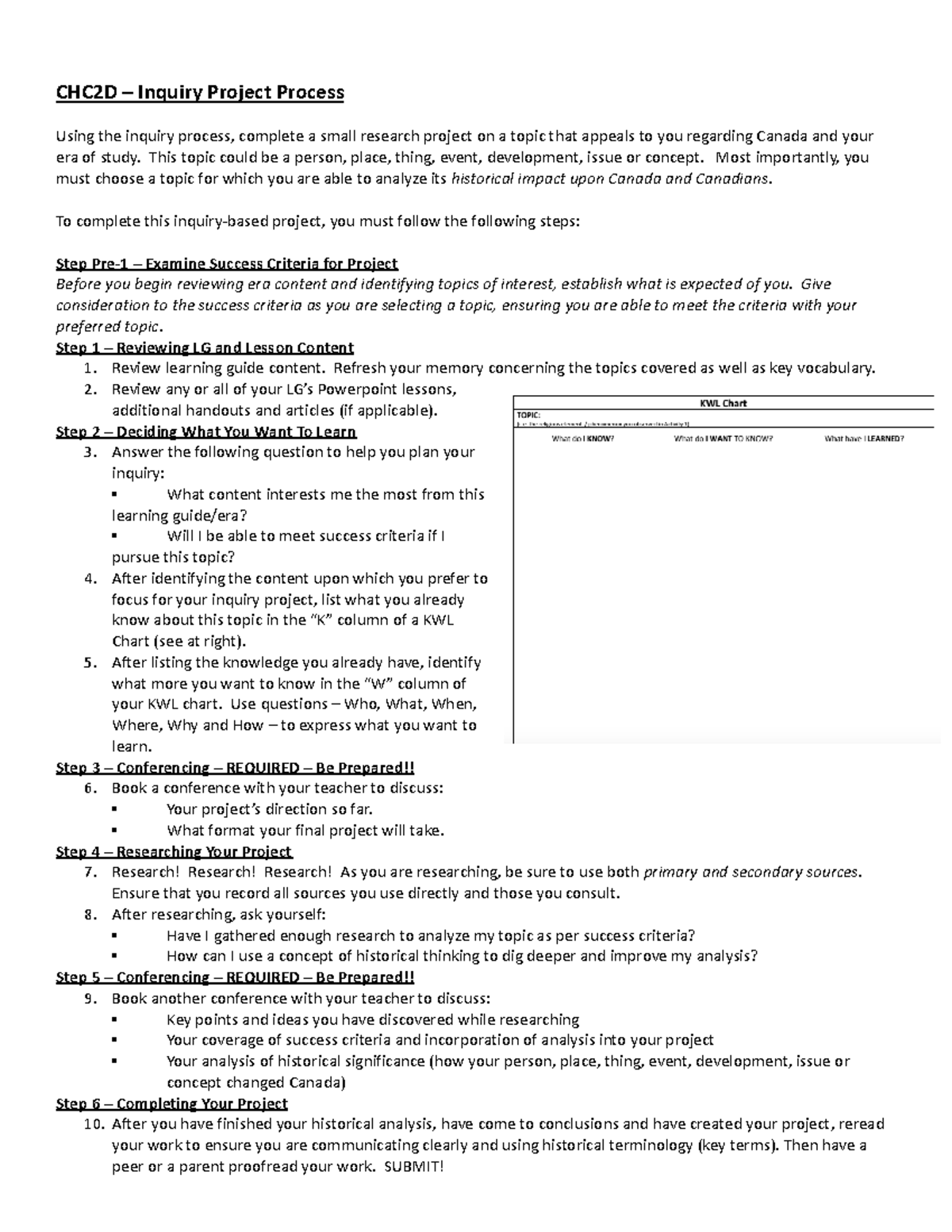 CHC2D – Inquiry Project Process and Success Criteria - Feb 2018 - CHC2D ...