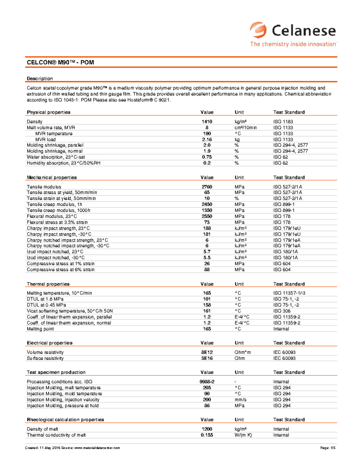 polímeros de ingeniería - Description Celcon acetal copolymer grade M90 ...