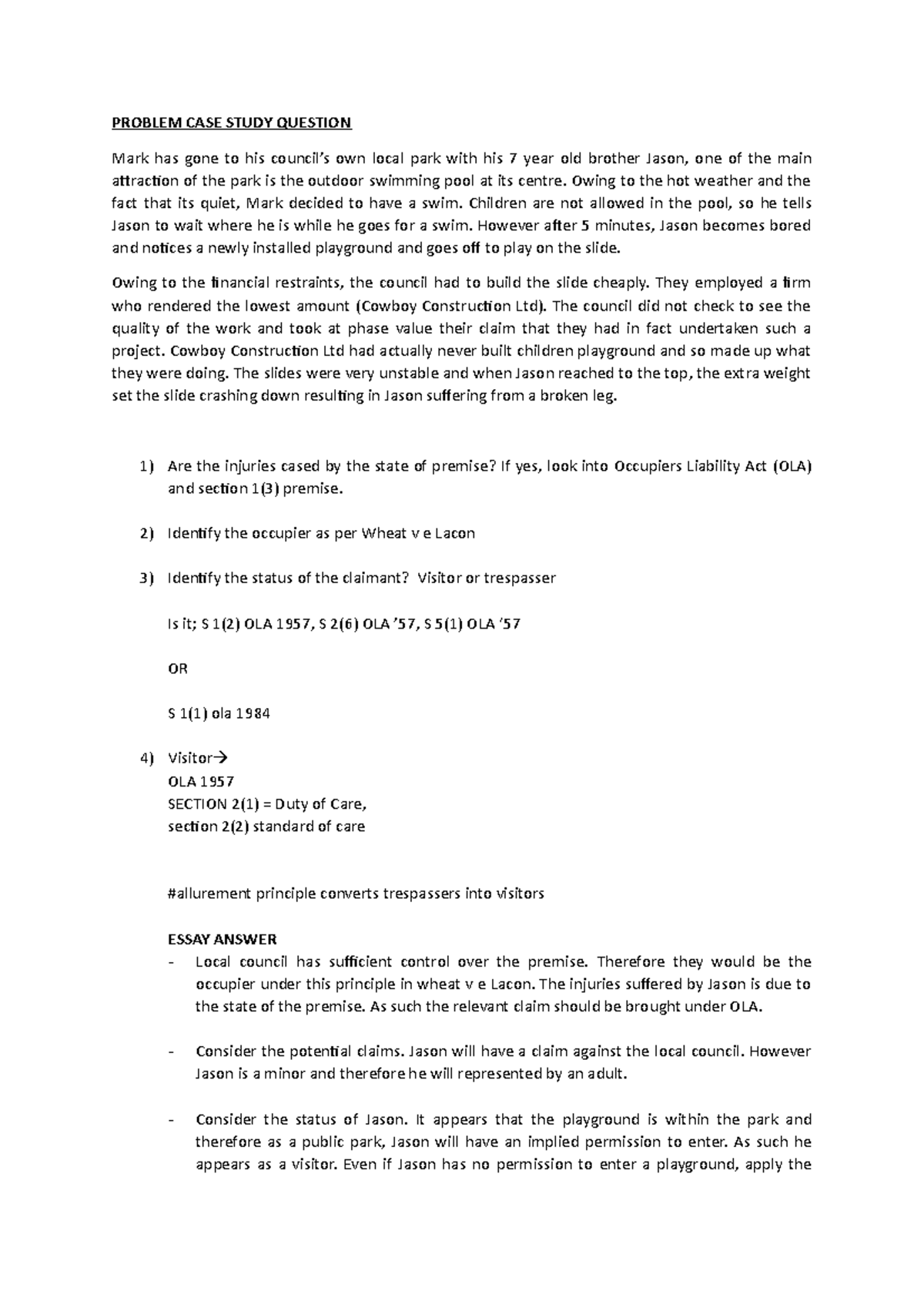 OLA case study essay - PROBLEM CASE STUDY QUESTION Mark has gone to his ...