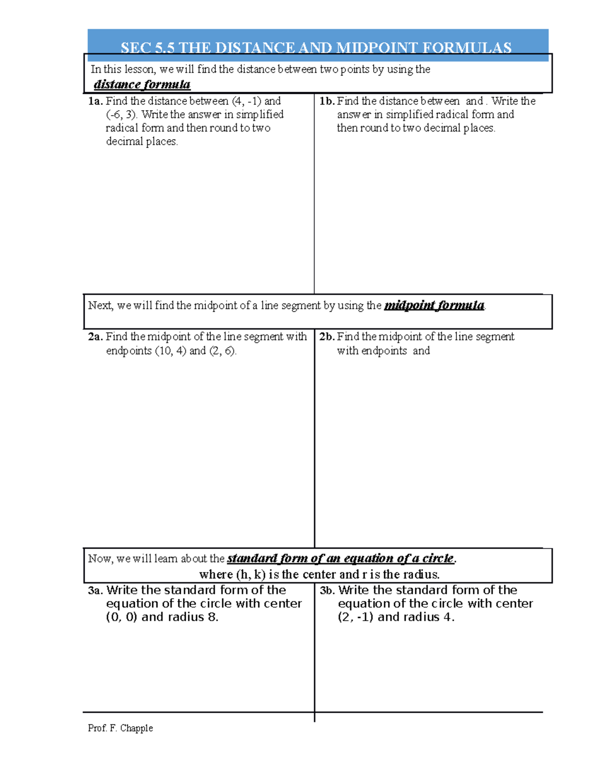 MAT045 145 Sec 5.5 The Distance and Midpoint Formulas - In this lesson ...