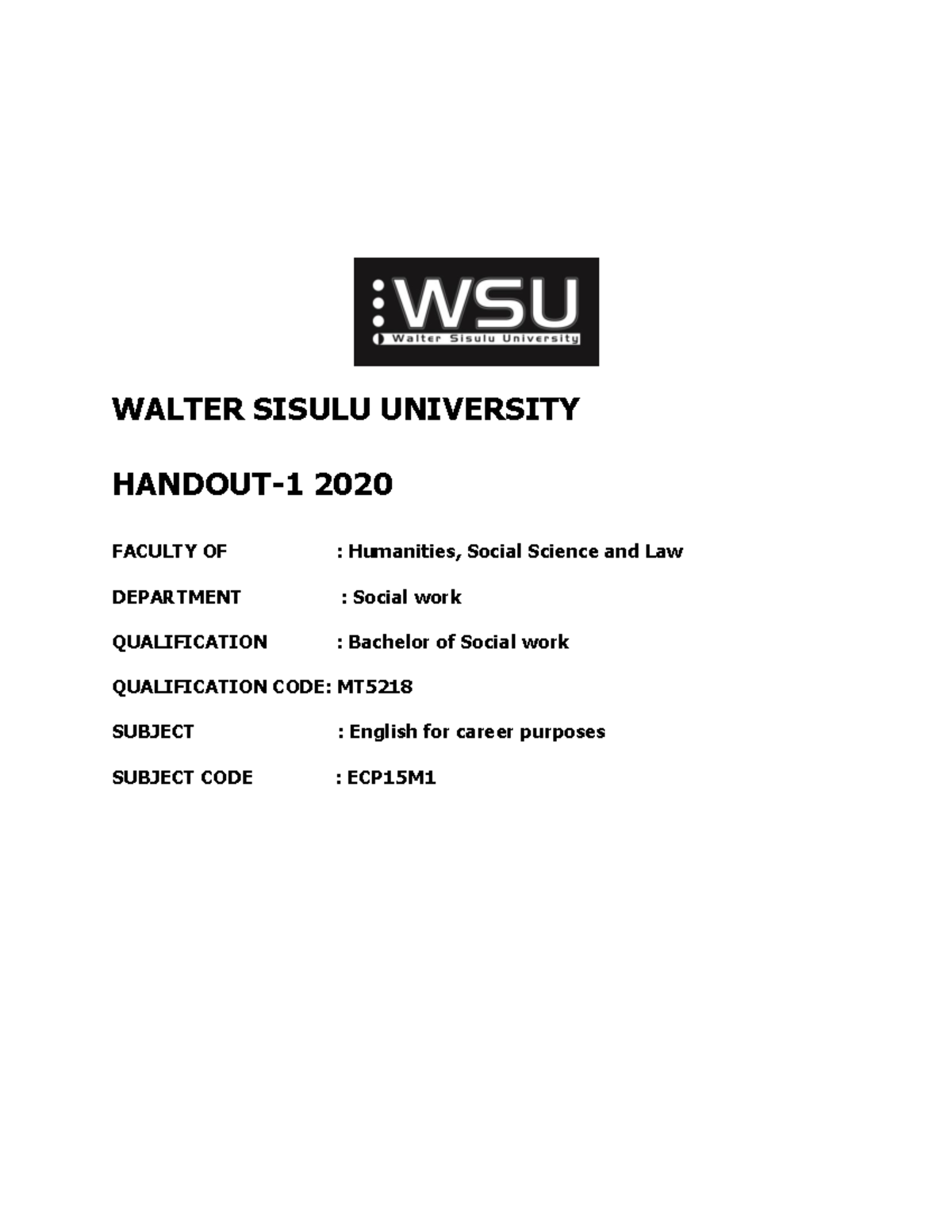 2020 English Module Workbook MAIN - WALTER SISULU UNIVERSITY HANDOUT-1 ...