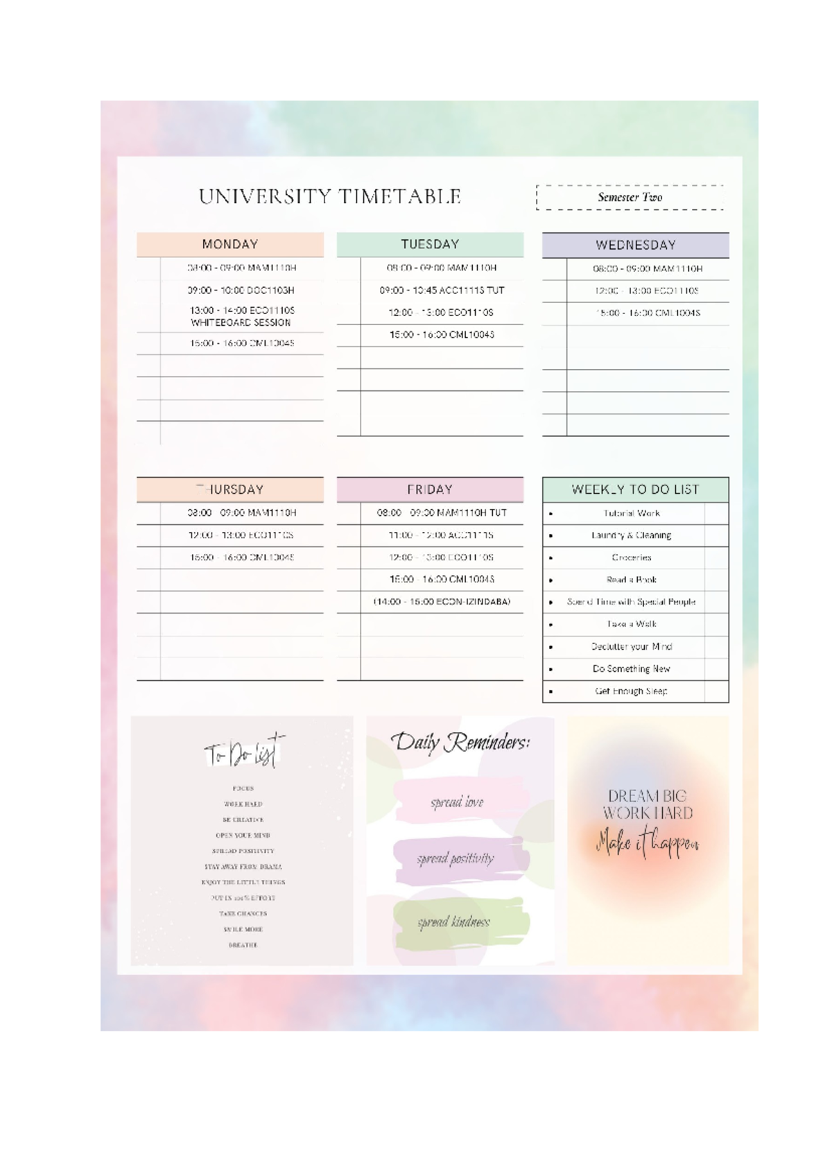 Ideal Daily Template - UNIVERSITY TIMETABLE Semester Two MONDAY TUESDAY ...