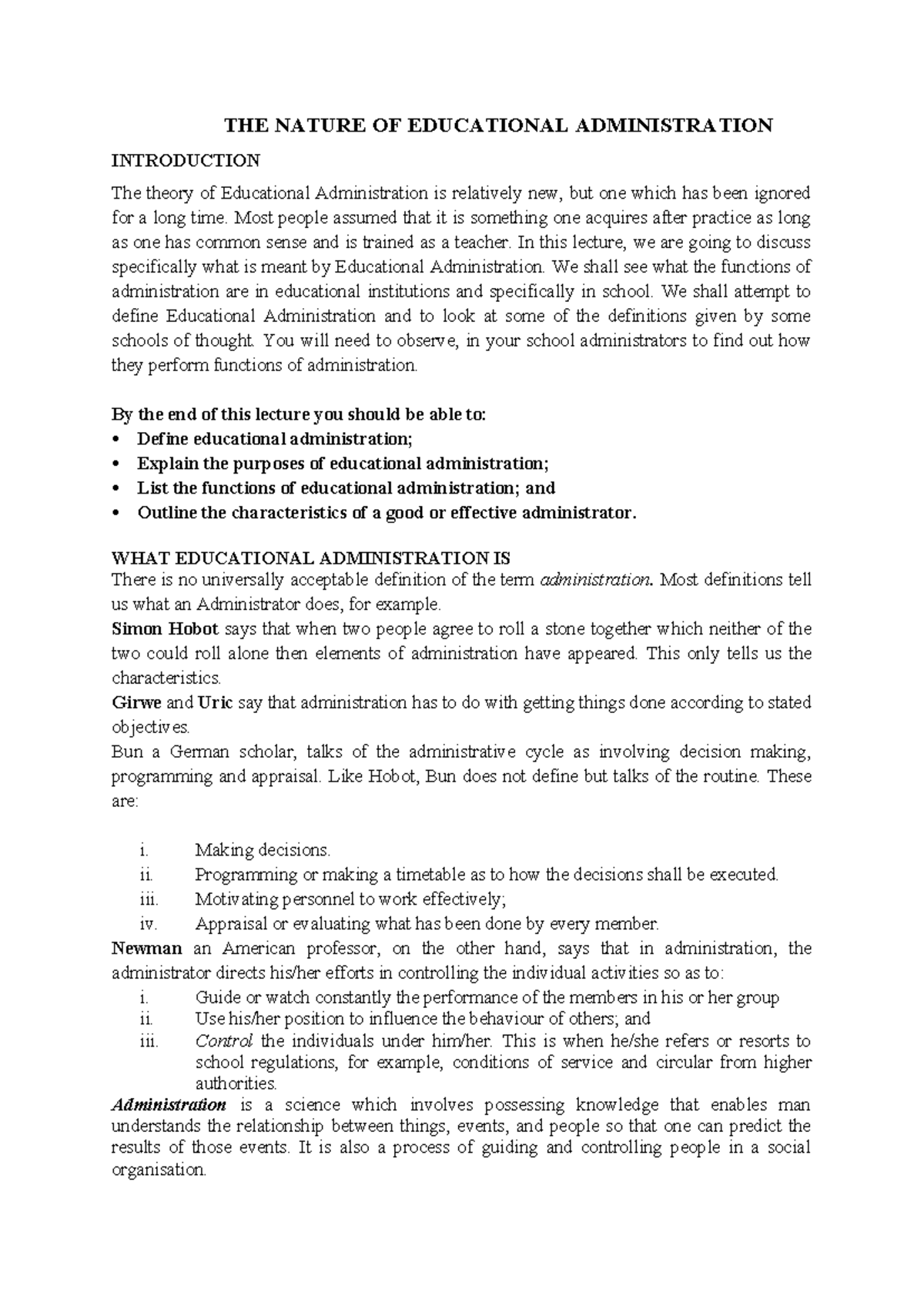 What is Educational Administration-EDA 1201 - THE NATURE OF EDUCATIONAL ...