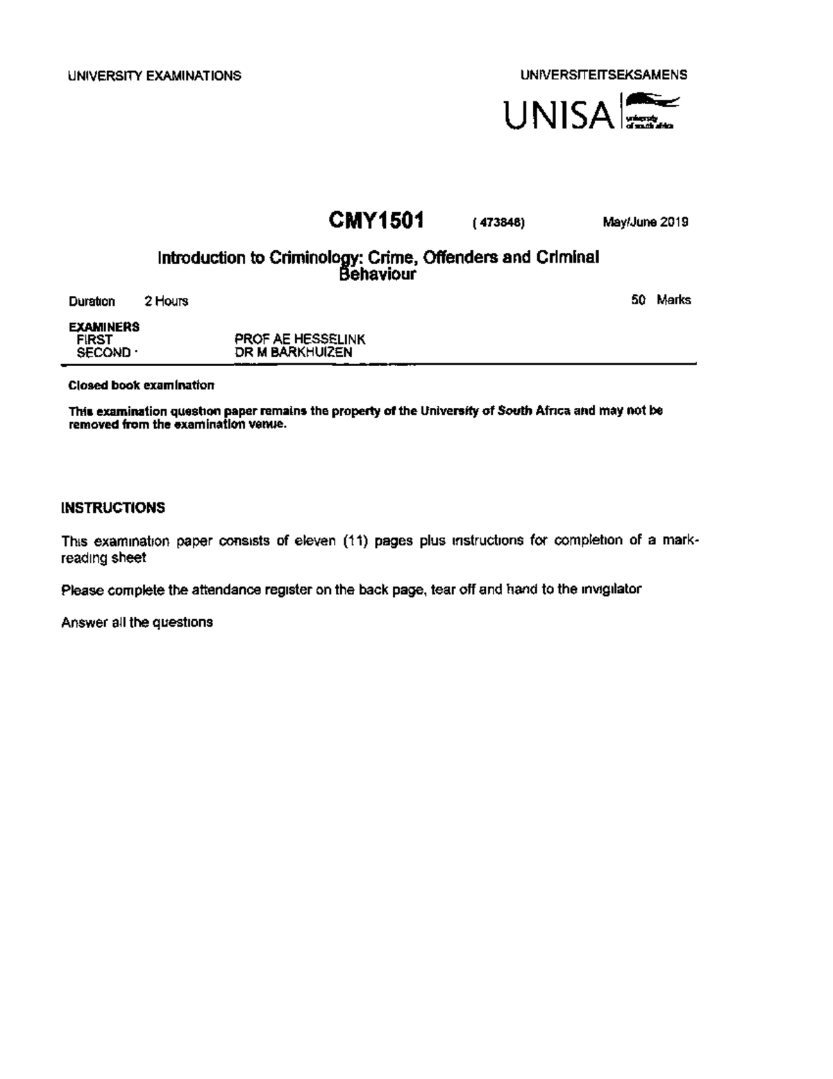 CMY1501 May June 2019 - exam paper - CMY1501 - Studocu