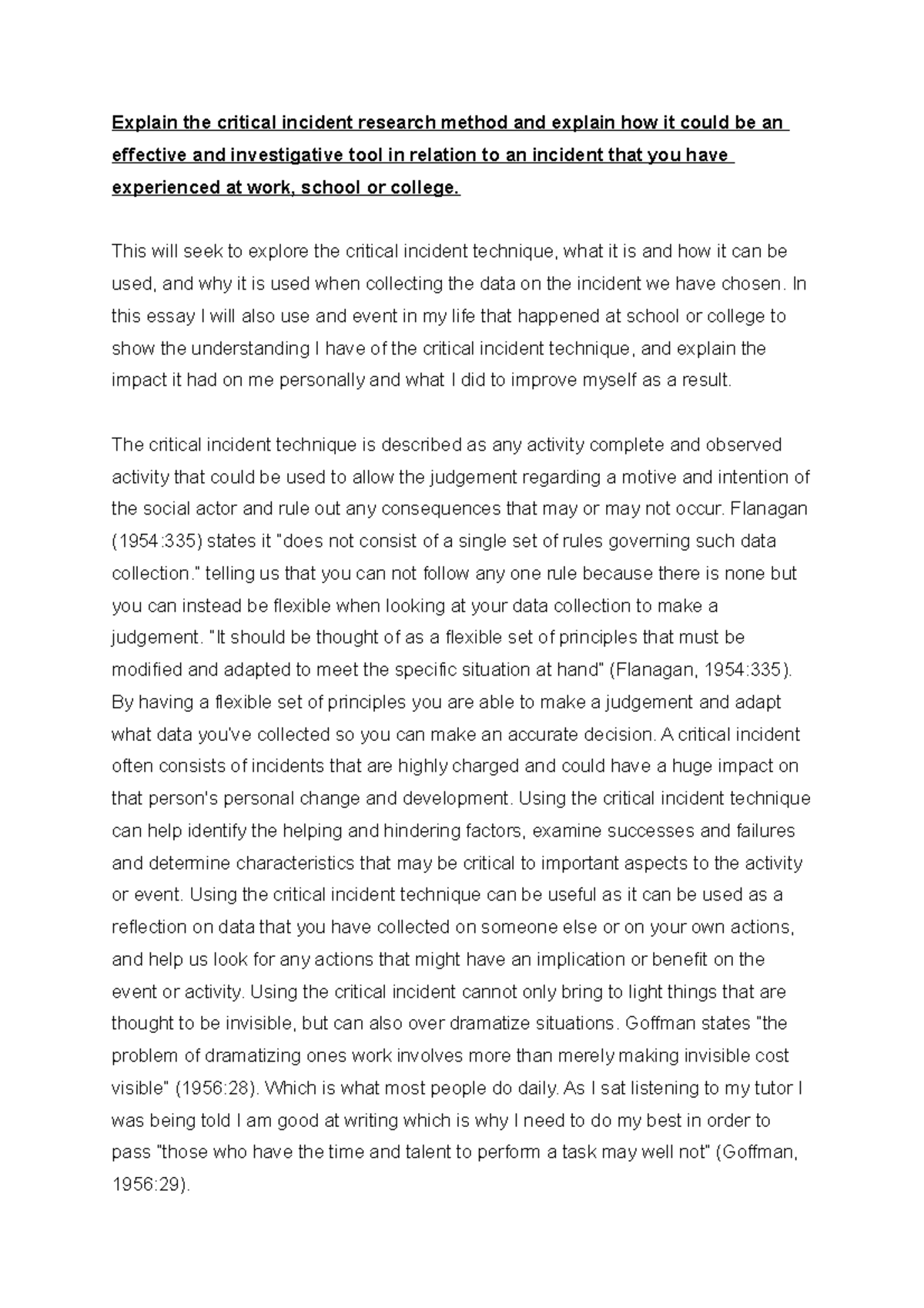 ES1412 Educational Reflections - Explain the critical incident research ...