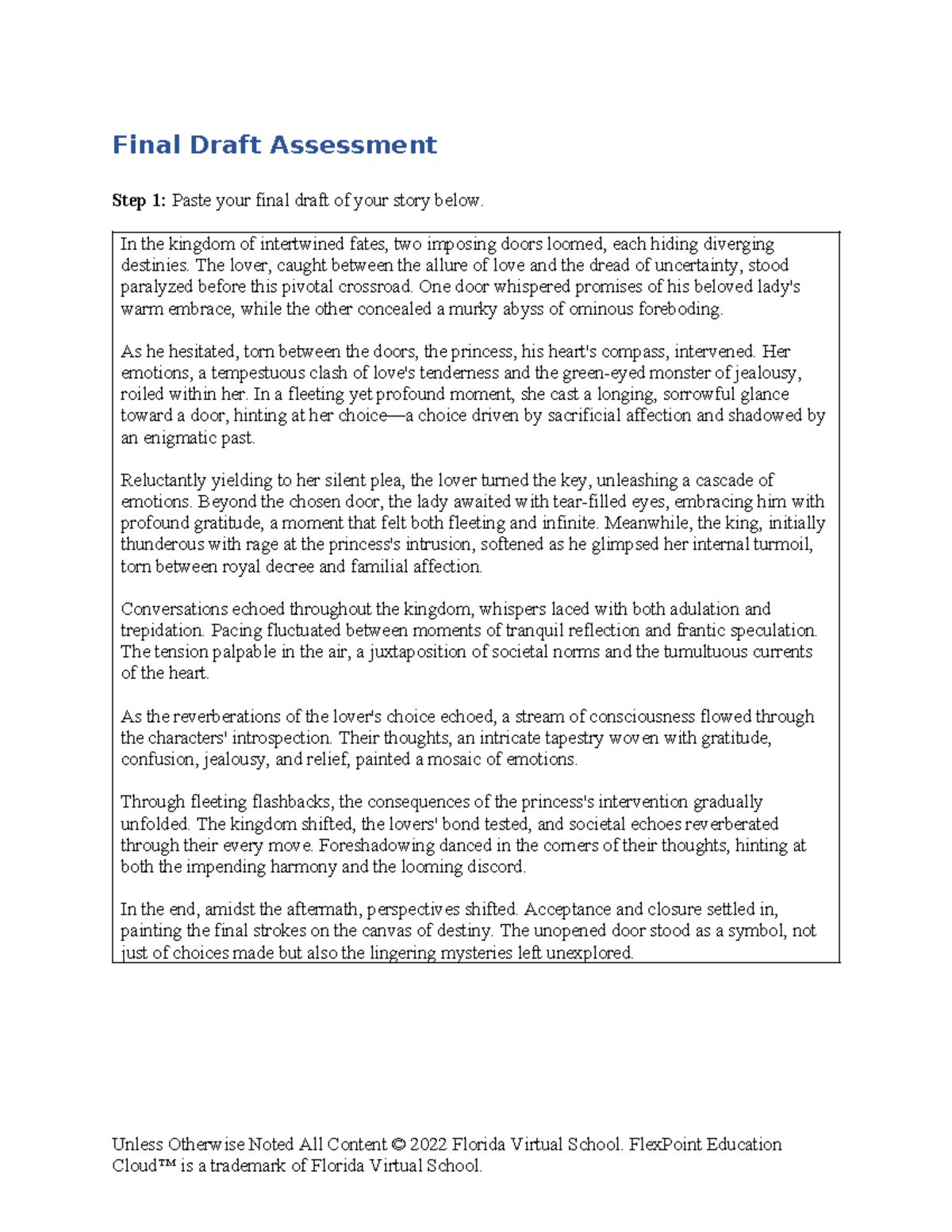 Final draft assess rubric - Final Draft Assessment Step 1: Paste your ...