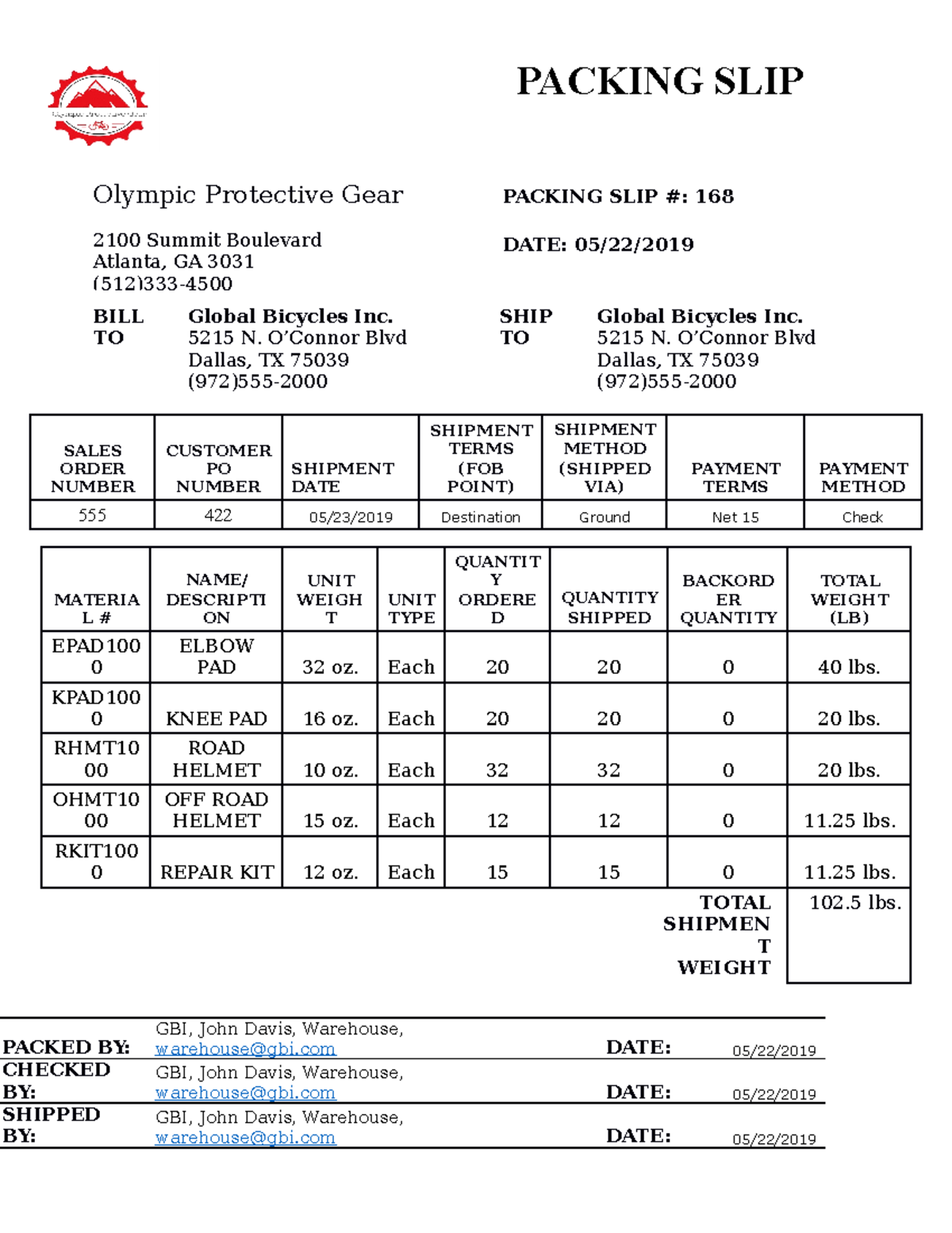 Packing Slip (Doc #9) - Project 1 Assignments in MGT 268 with Asli ...