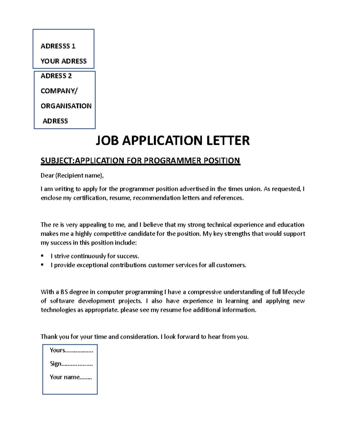JOB Aplication - JOB APPLICATION LETTER - Critical and creative ...