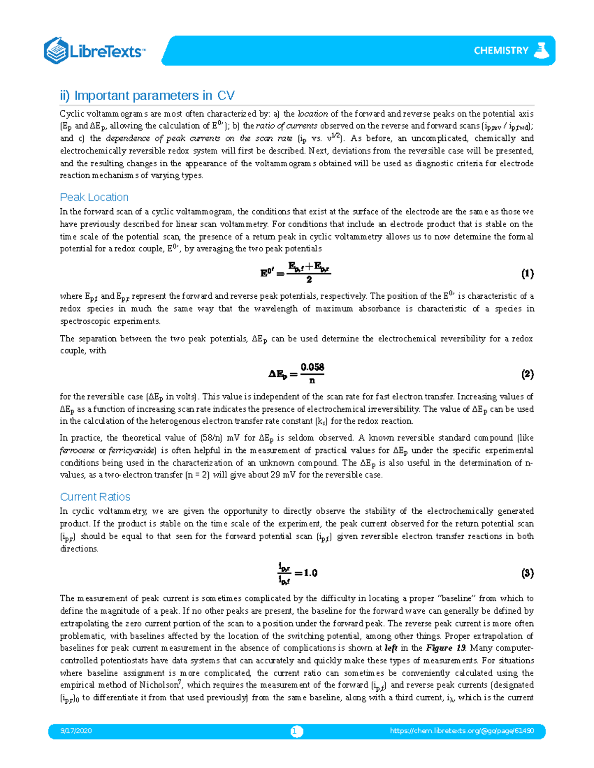 Ii) Important parameters in CV - 9/17/2020 1 chem.libretexts/@go/page ...