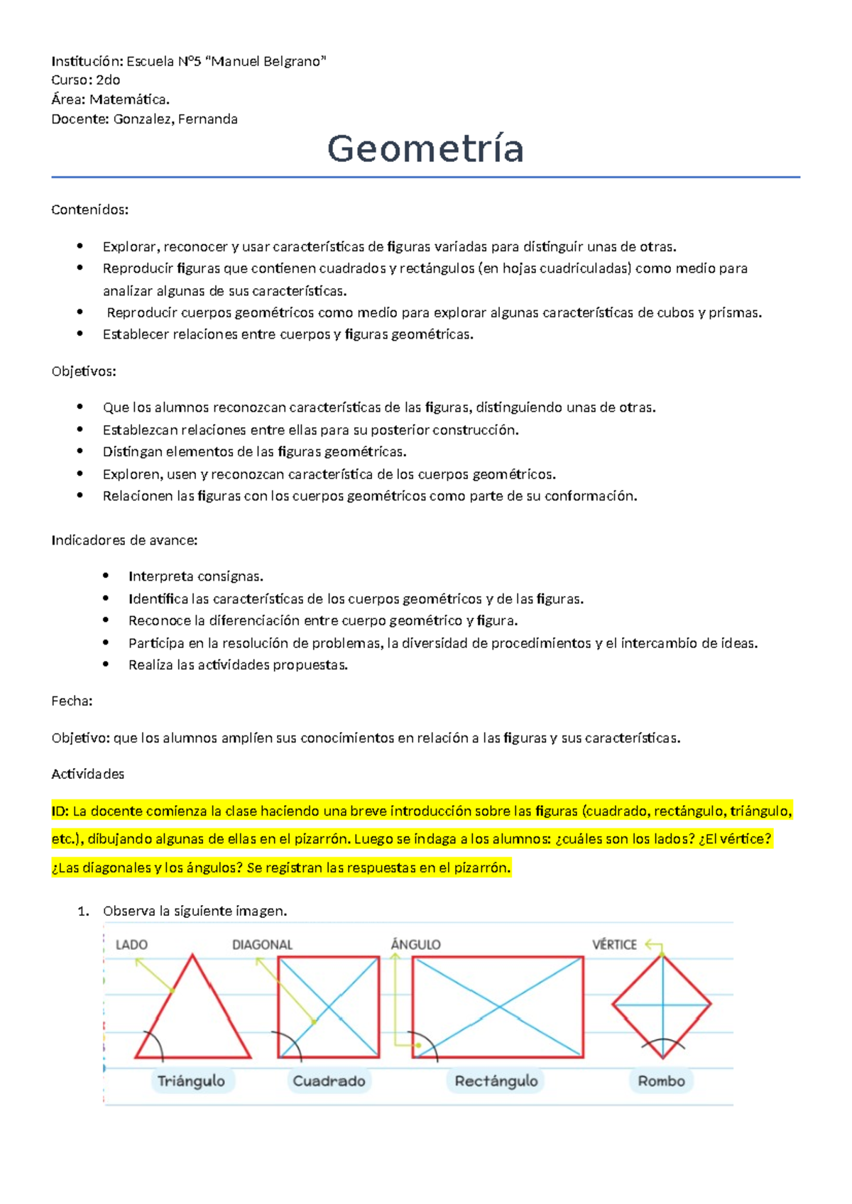 Geometria 2° - Curso: 2do Área: Matemática. Docente: Gonzalez, Fernanda ...