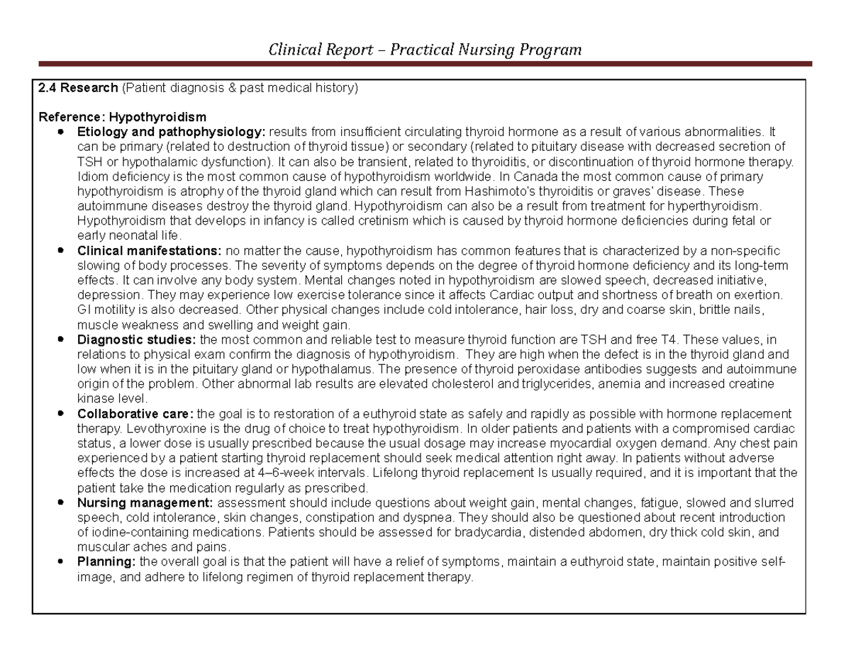 Clinical Report week12 - 2 Research (Patient diagnosis & past medical ...