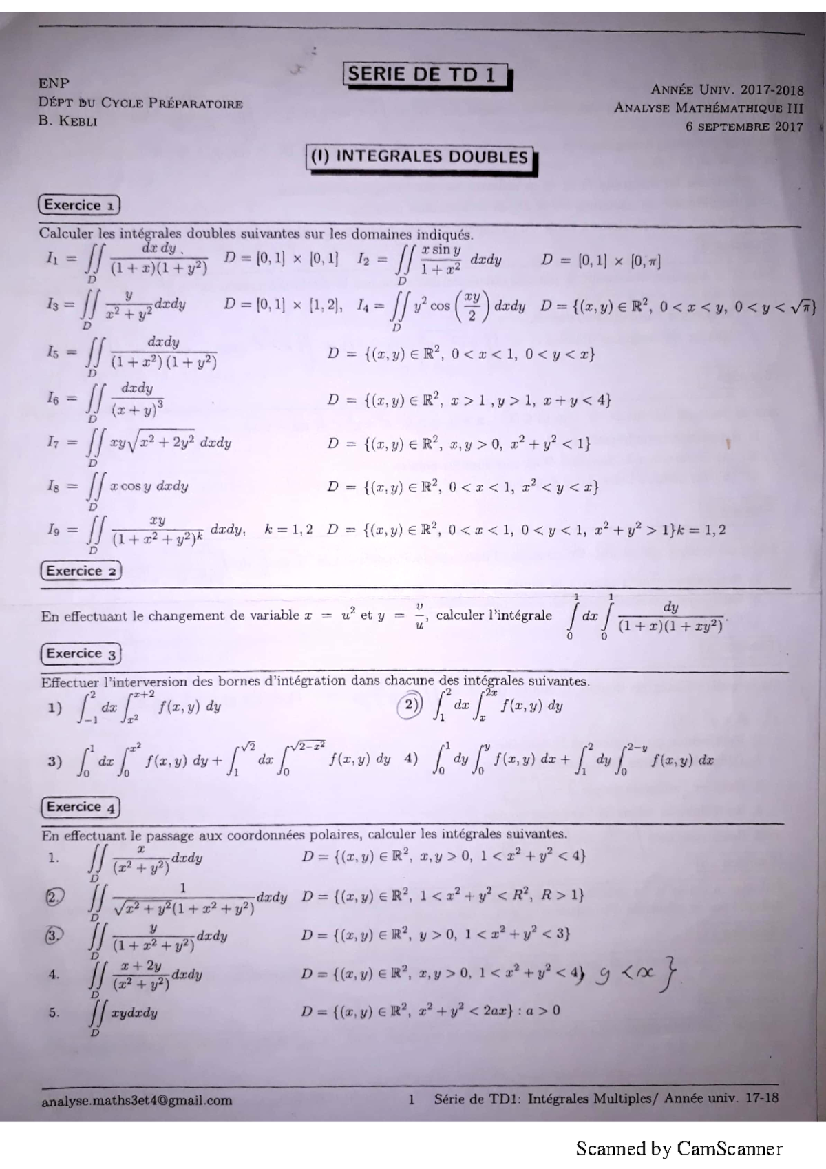 Intégrales doubles et triples - analyse mathématique - Studocu